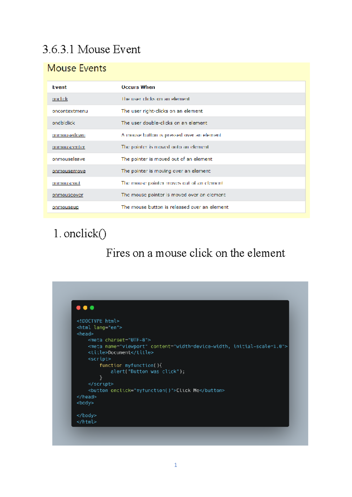 305 SET - It's make a easy way - 3.6.3 Mouse Event 1. onclick() Fires on a mouse click on the ...