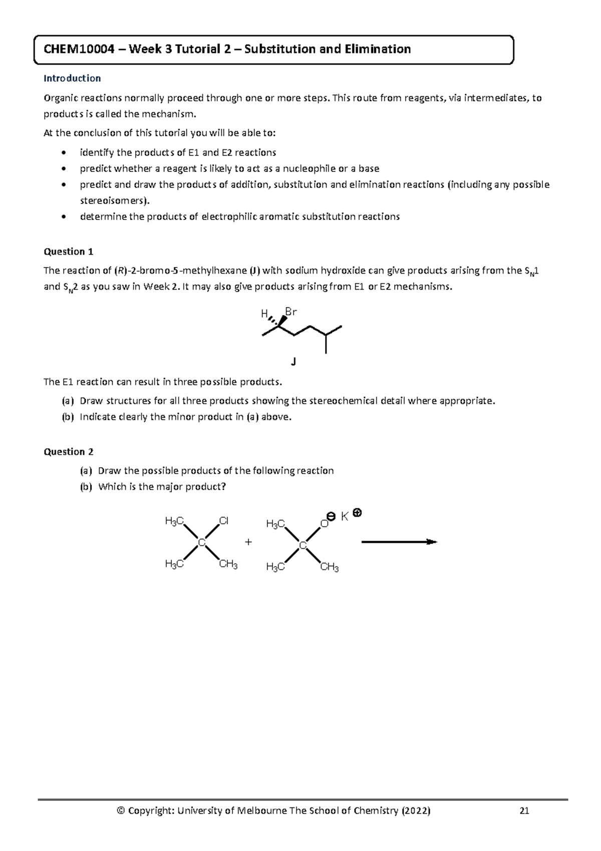 Week 3 Tutorial 2 CHEM10004 Summer 2022 Tutorial Questions ...