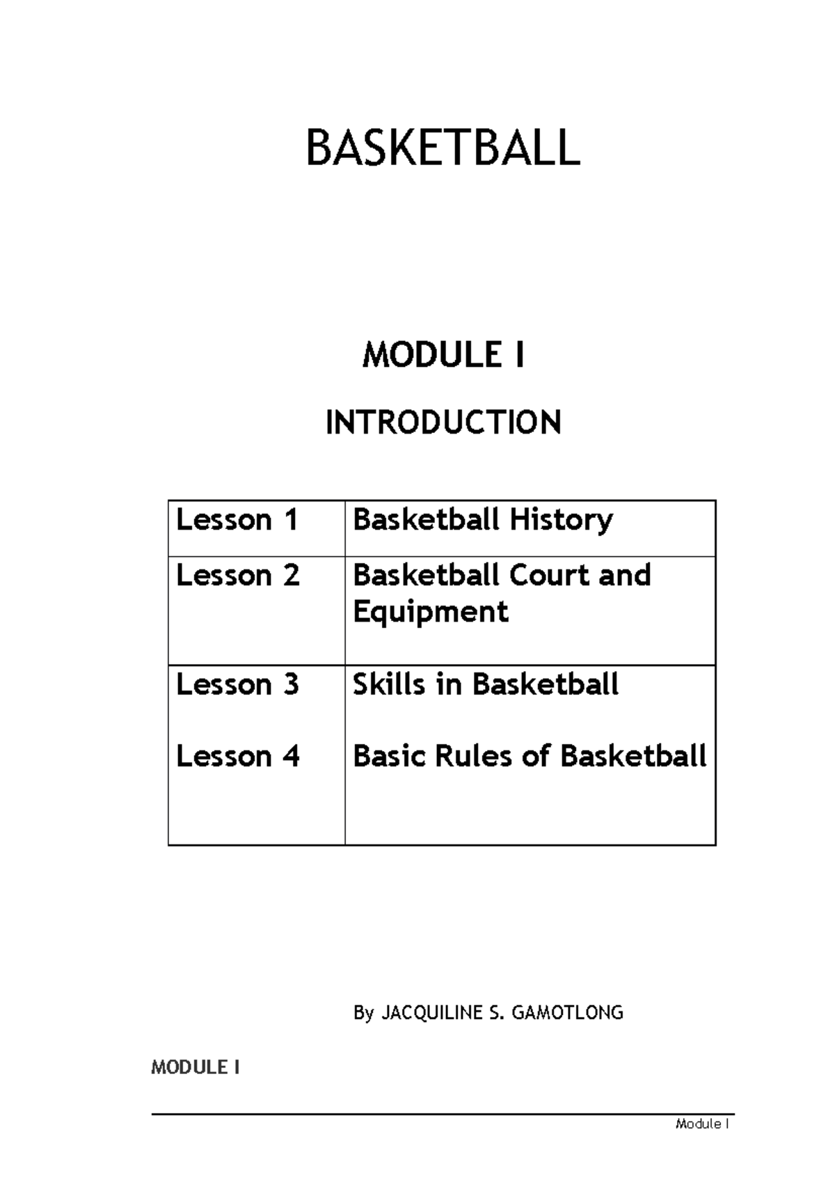 Basketball Module-I - You are now in the very first part of the series ...