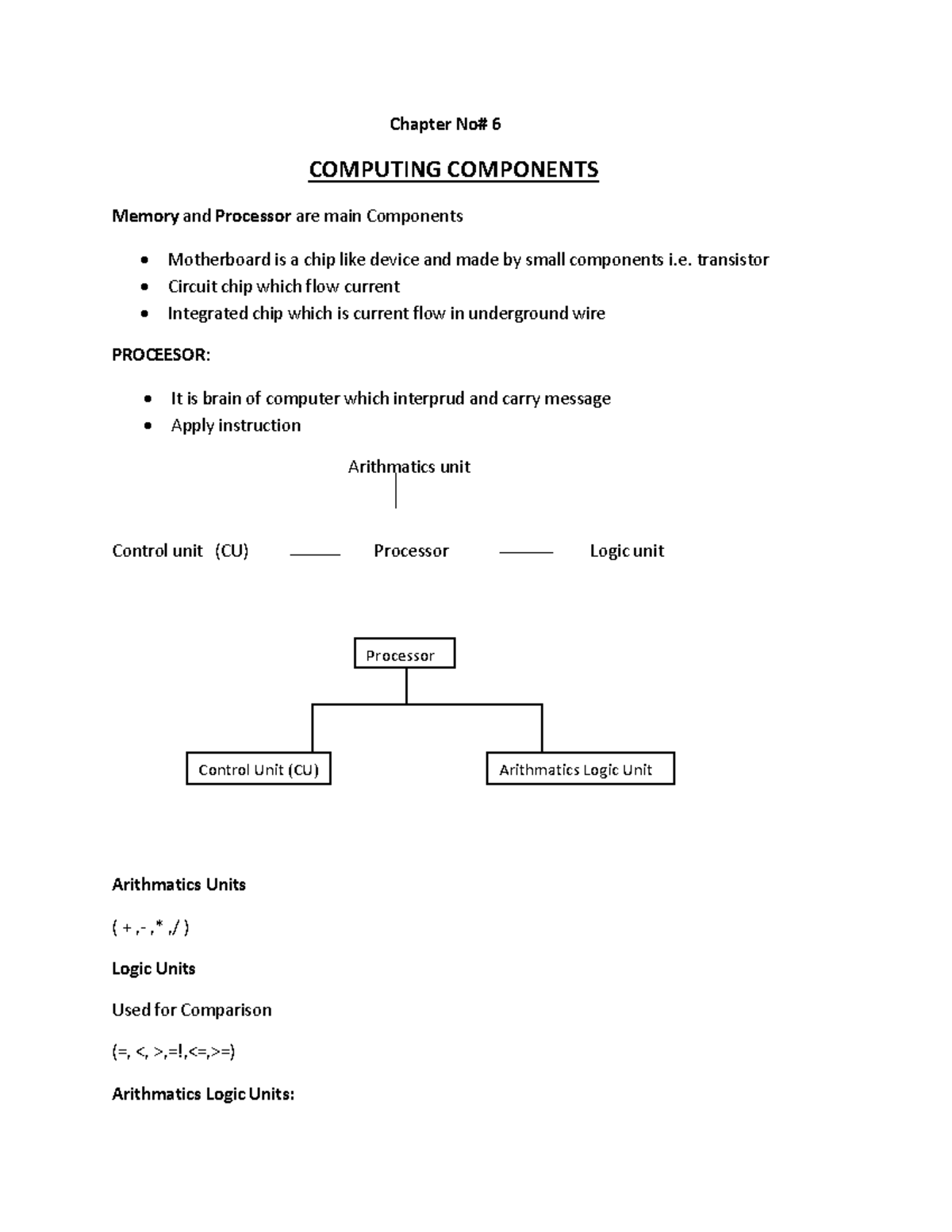 Chapter No #6 Computing Components - Chapter No# 6 COMPUTING COMPONENTS Memory and Processor are ...