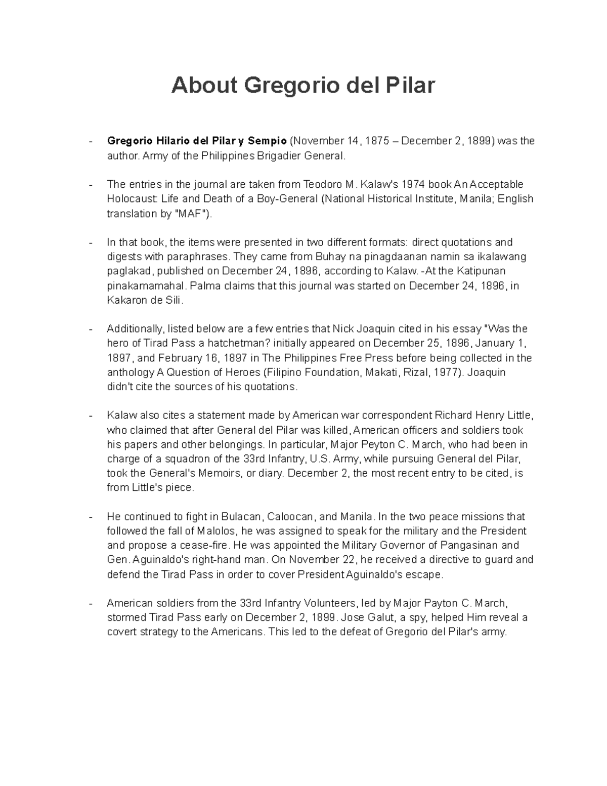 About Gregorio Del Pilar - About Gregorio del Pilar Gregorio Hilario ...