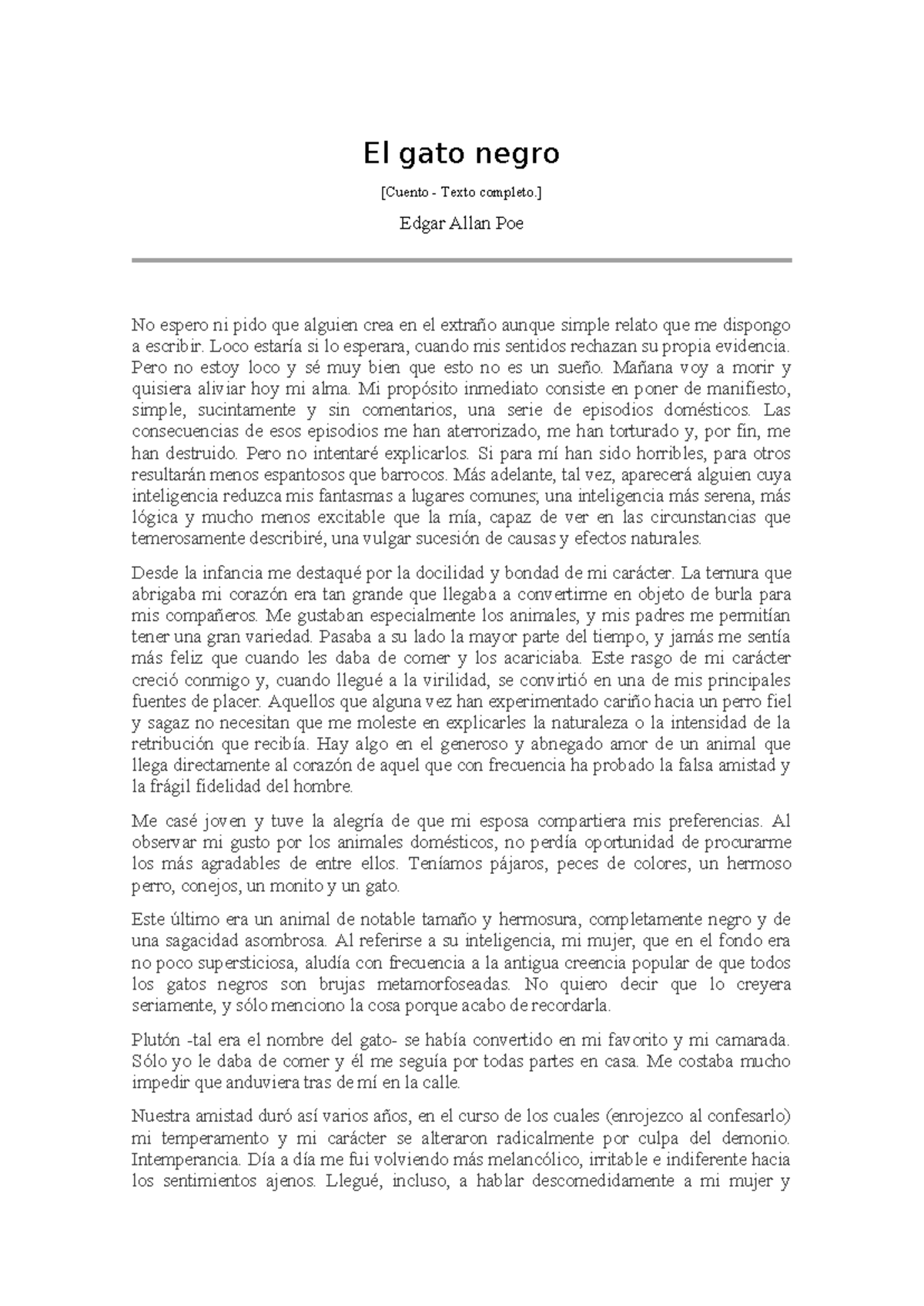 El gato negro - cuento de edgar alan poe - El gato negro [Cuento ...