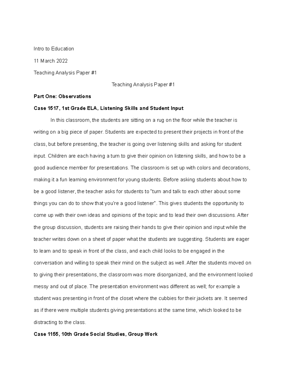 Teaching Analysis Paper 1 - Students are expected to present their ...