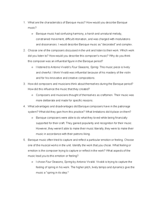 Music Appreciation Unit 4 Critical Thinking Questions - How did music ...