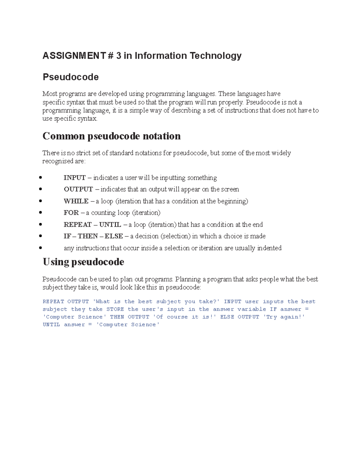 Assignment # 3 in Information Technology - ASSIGNMENT # 3 in ...