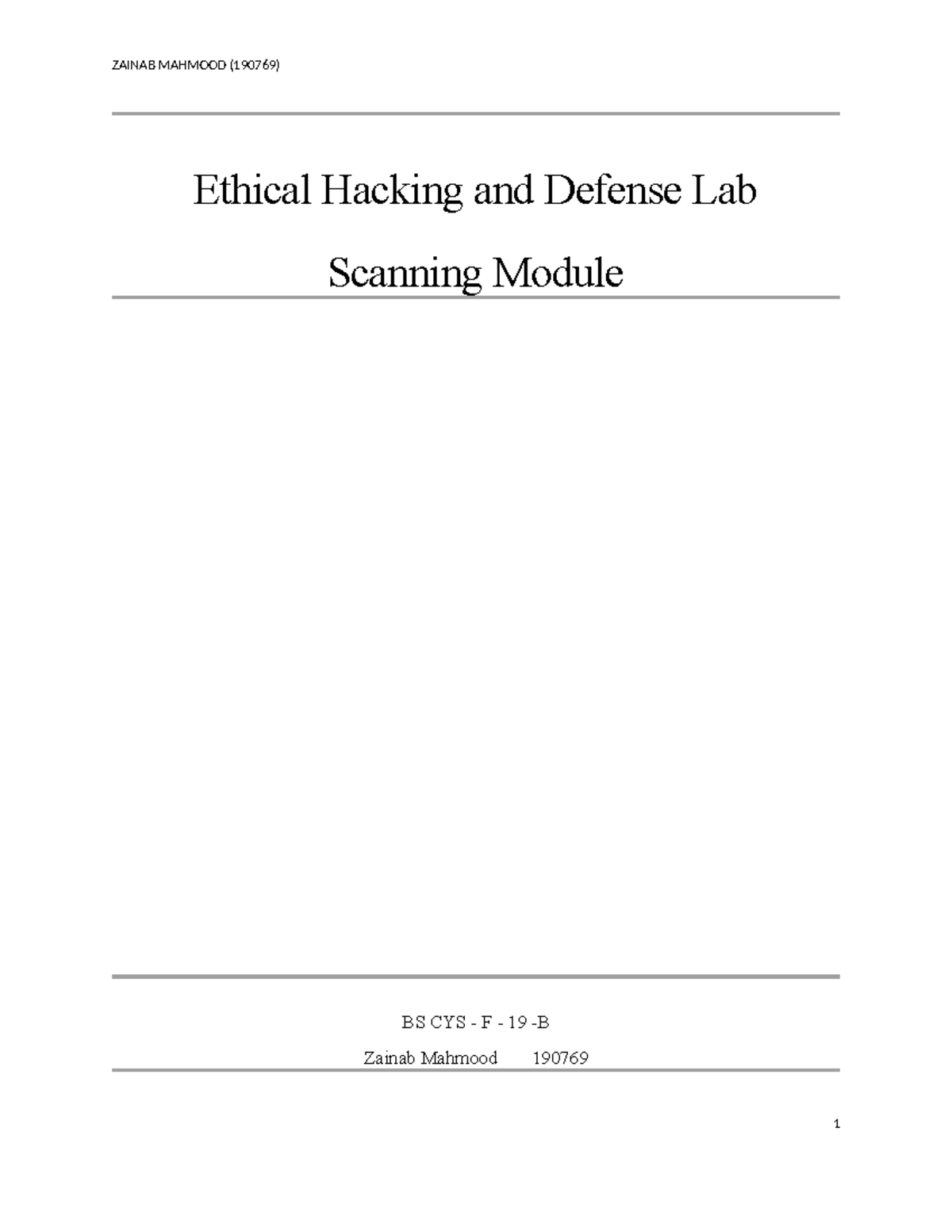 Scanning module - Ethical Hacking - Ethical Hacking and Defense Lab Scanning Module BS CYS - F ...