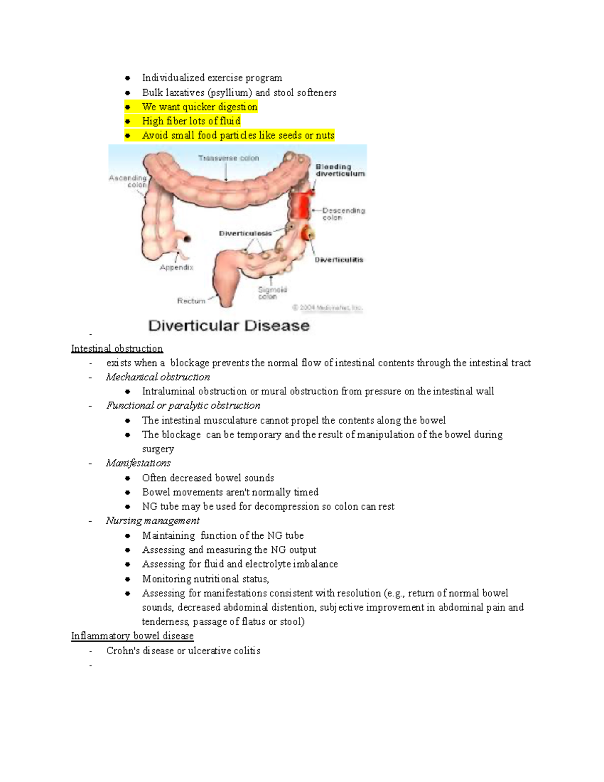 Quiz 3 - study guide - Individualized exercise program Bulk laxatives ...