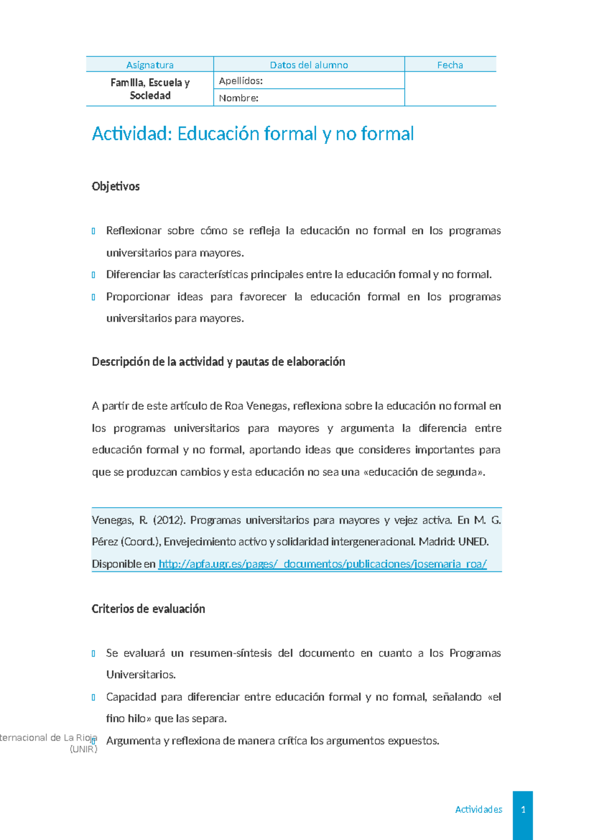 Educación formal y no formal - (UNIR) Familia, Escuela y Sociedad ...