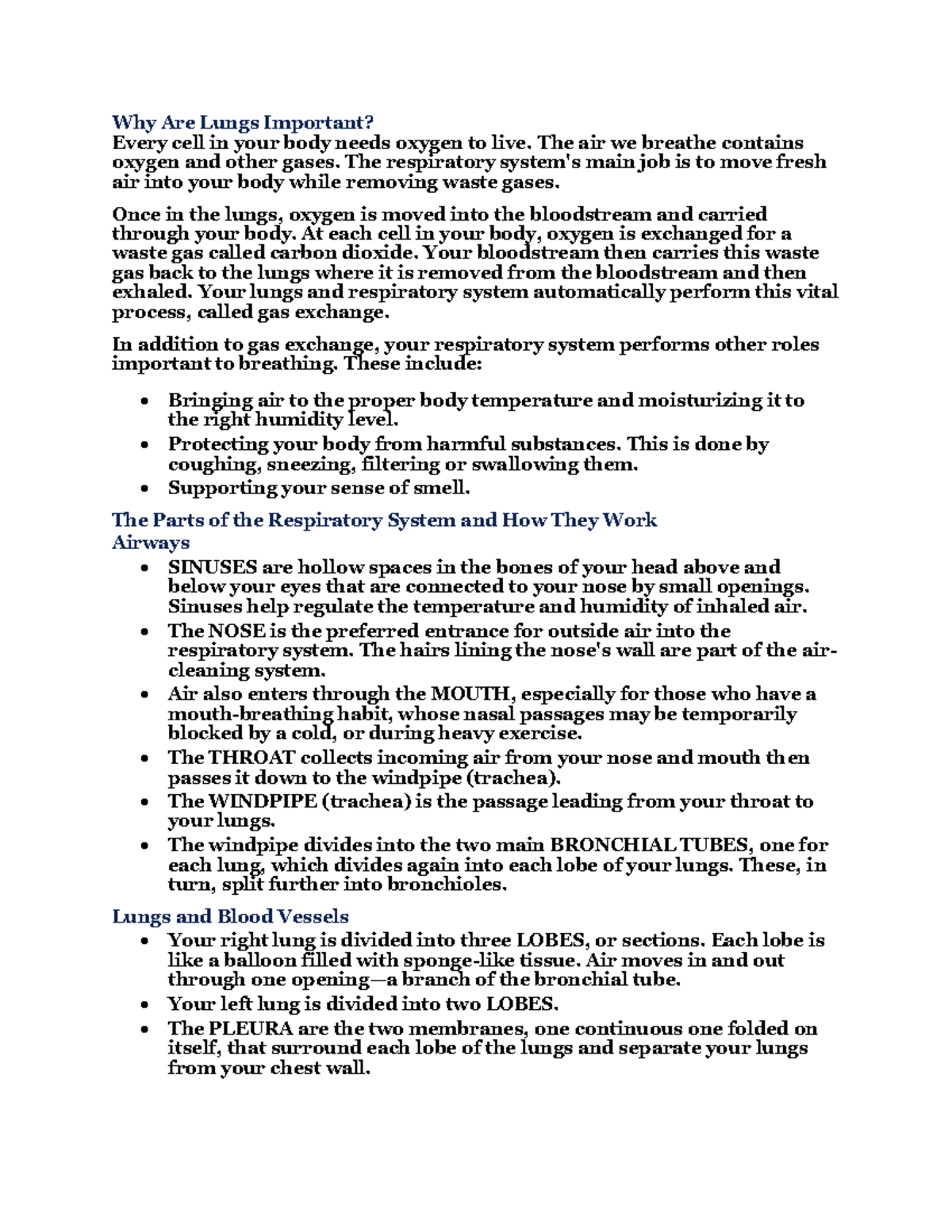 How Lungs Work - notes - Why Are Lungs Important? Every cell in your ...