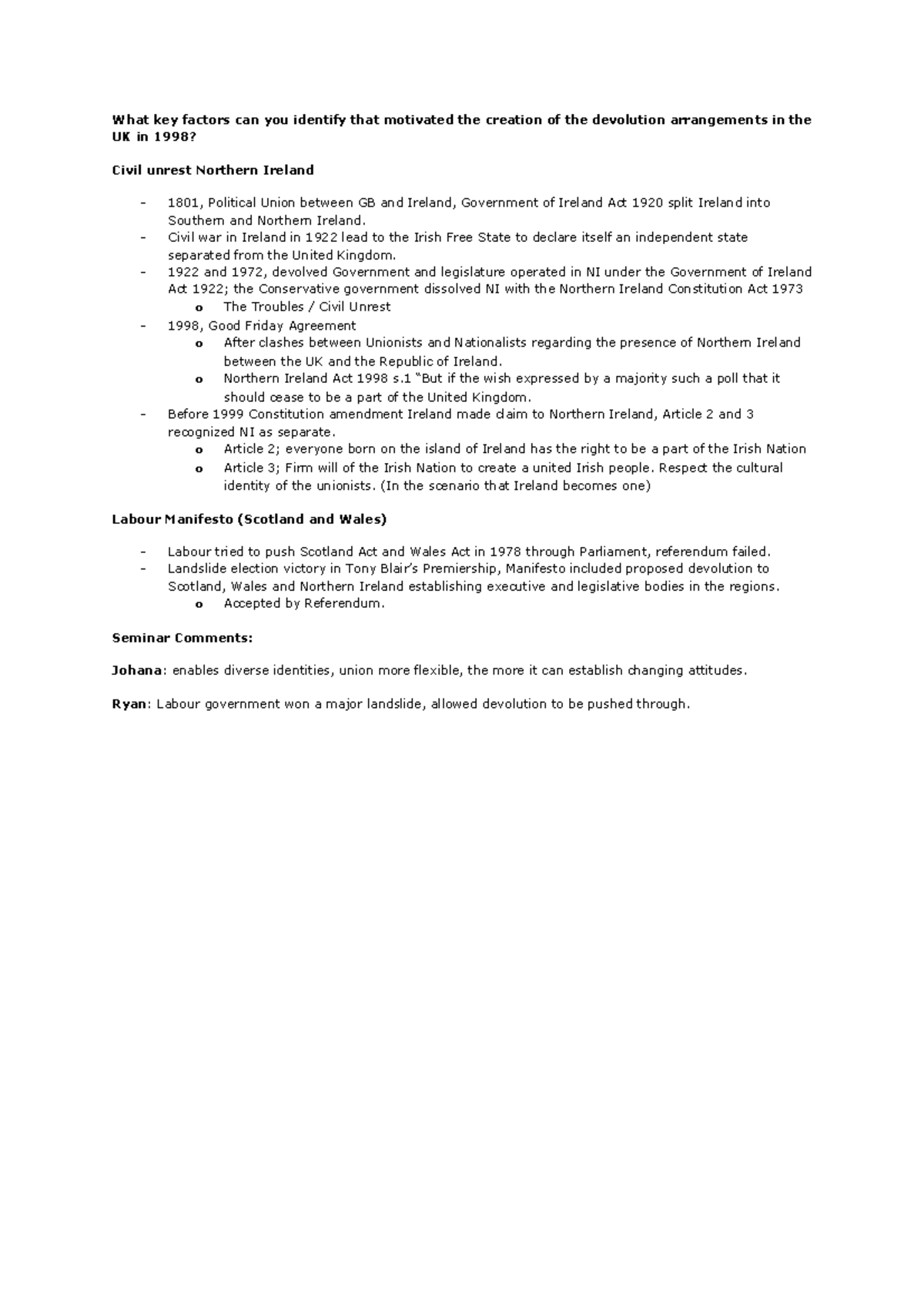 Devolution Seminar - What key factors can you identify that motivated ...
