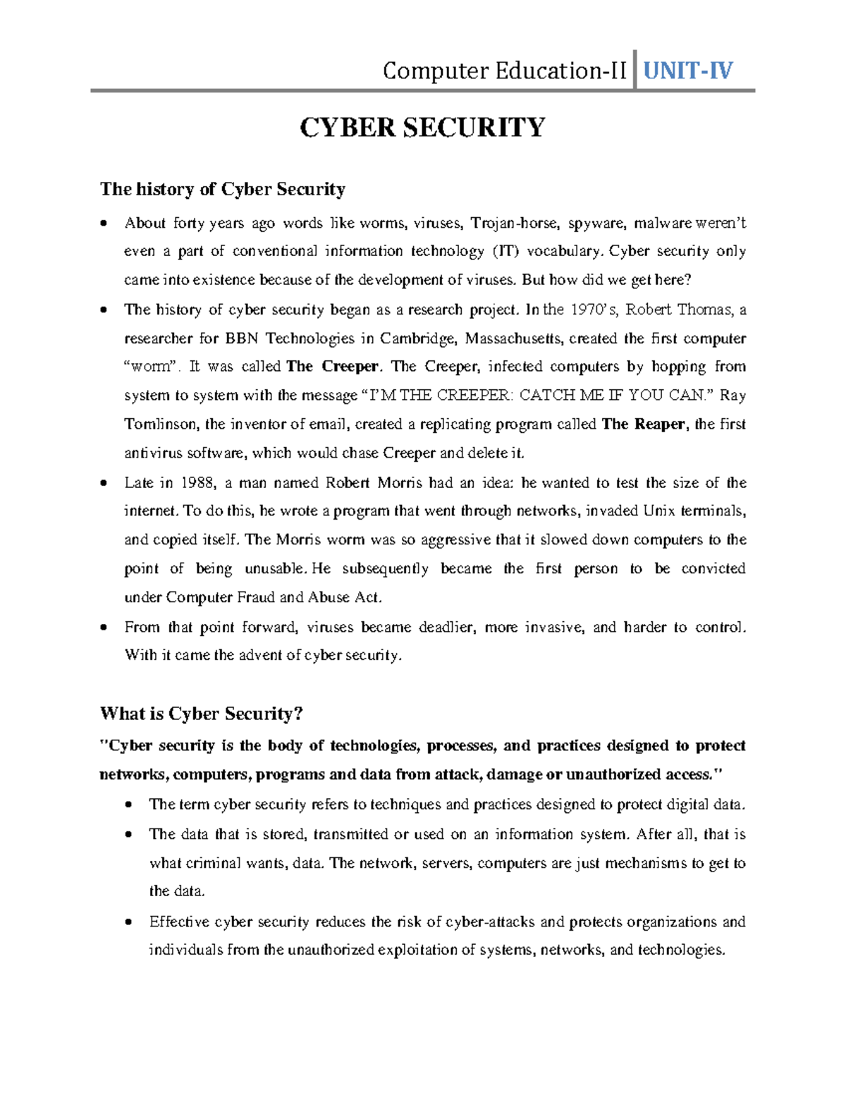UNIT-IV-Third - CYBER SECURITY The history of Cyber Security About ...