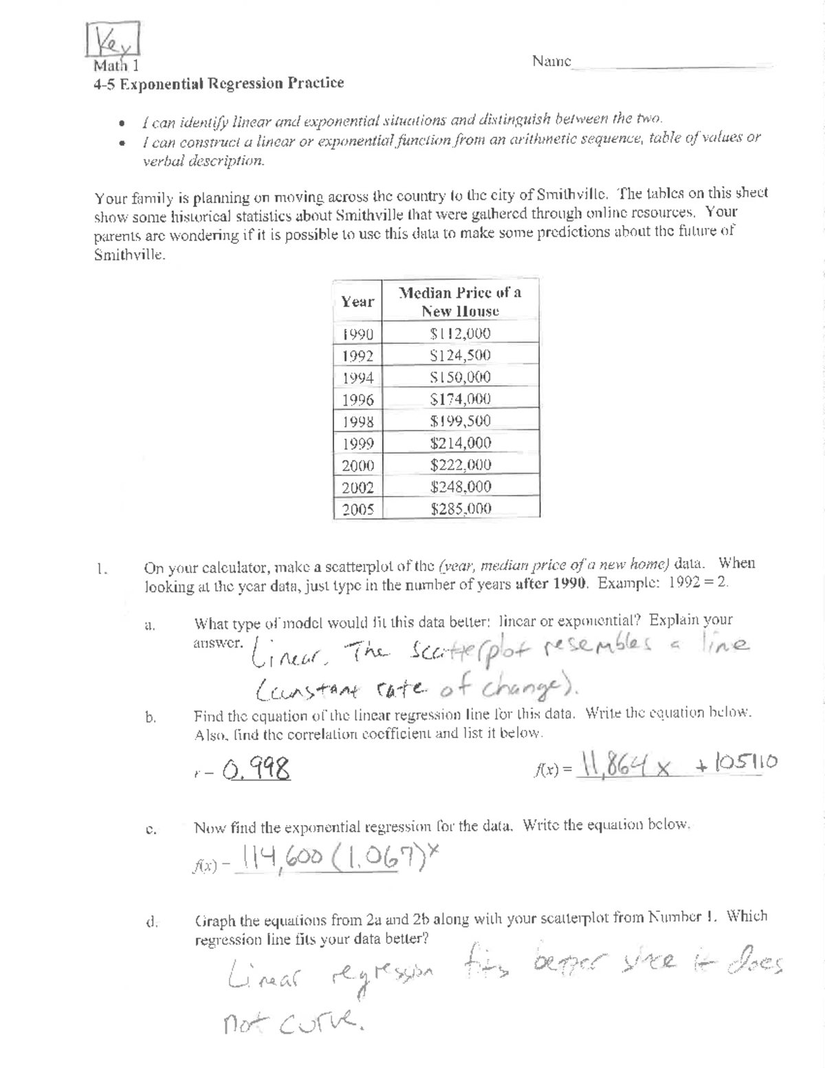 4-5 Exponential Regression Practice Answers - Matematica - Studocu