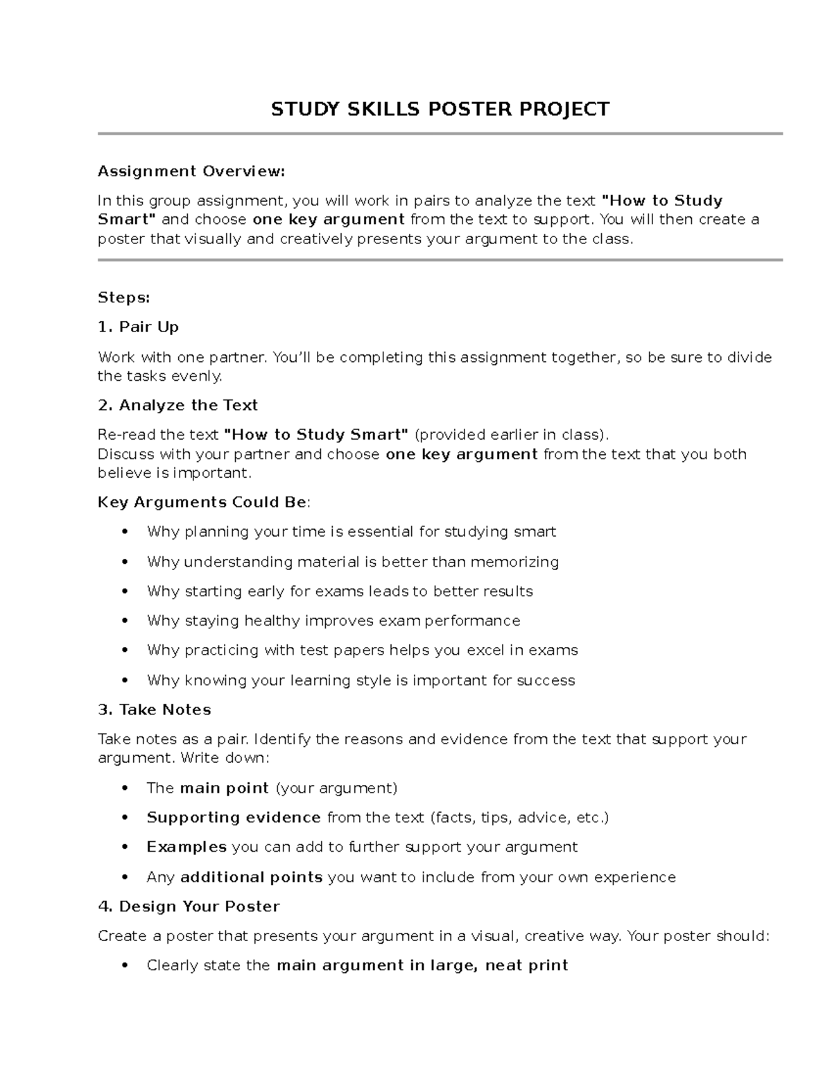 Studying for a test Project - STUDY SKILLS POSTER PROJECT Assignment ...