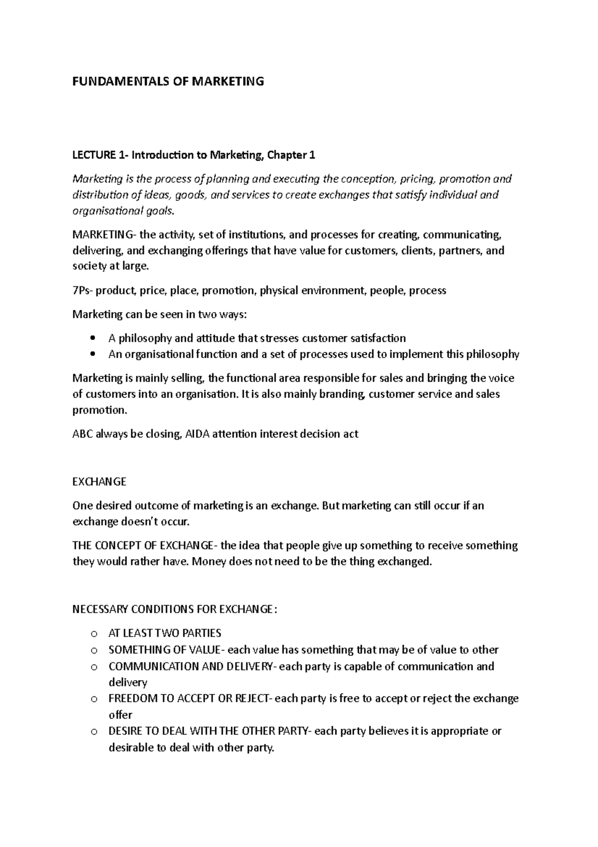 Fundamentals of Marketing - FUNDAMENTALS OF MARKETING LECTURE 1 ...