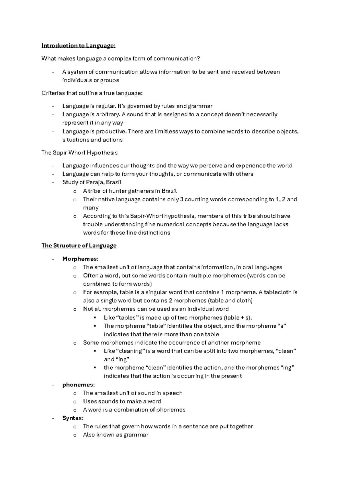 Language Module Notes - Introduction to Language: What makes language a ...