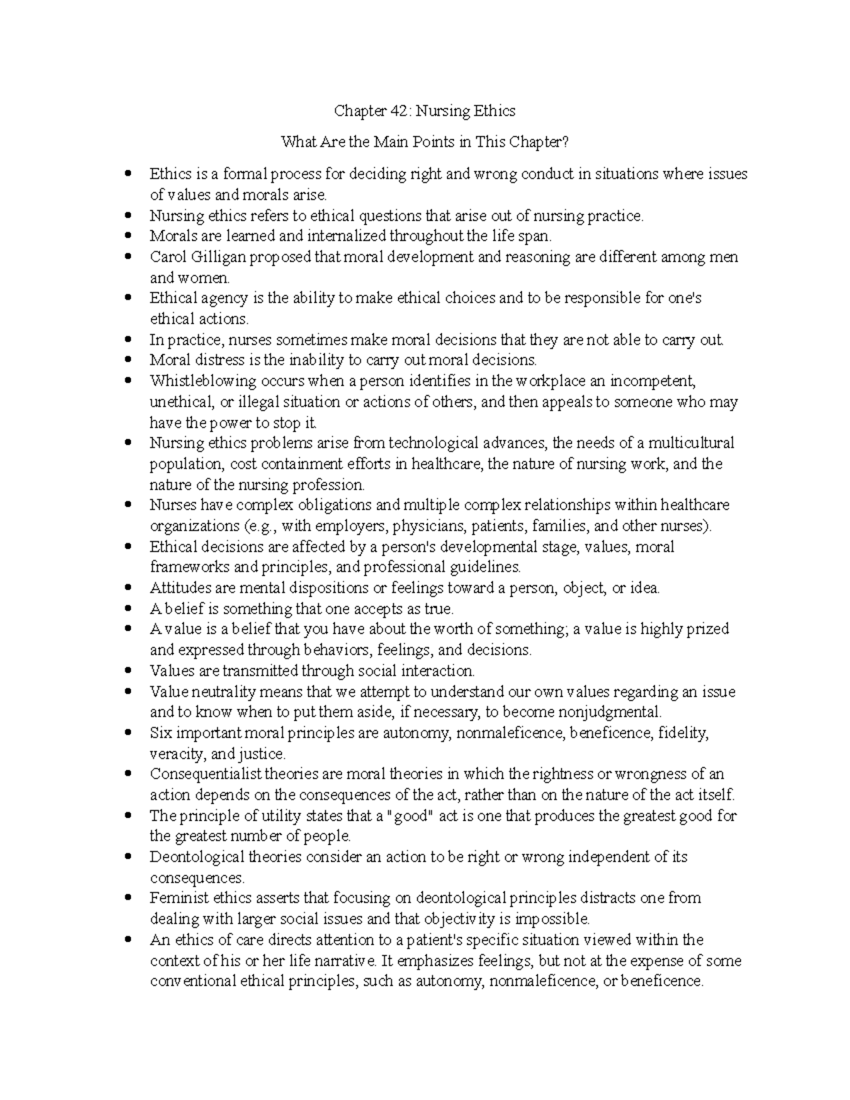 Chapter 42 Overview Lecture Notes 3 Chapter 42 Nursing Ethics What