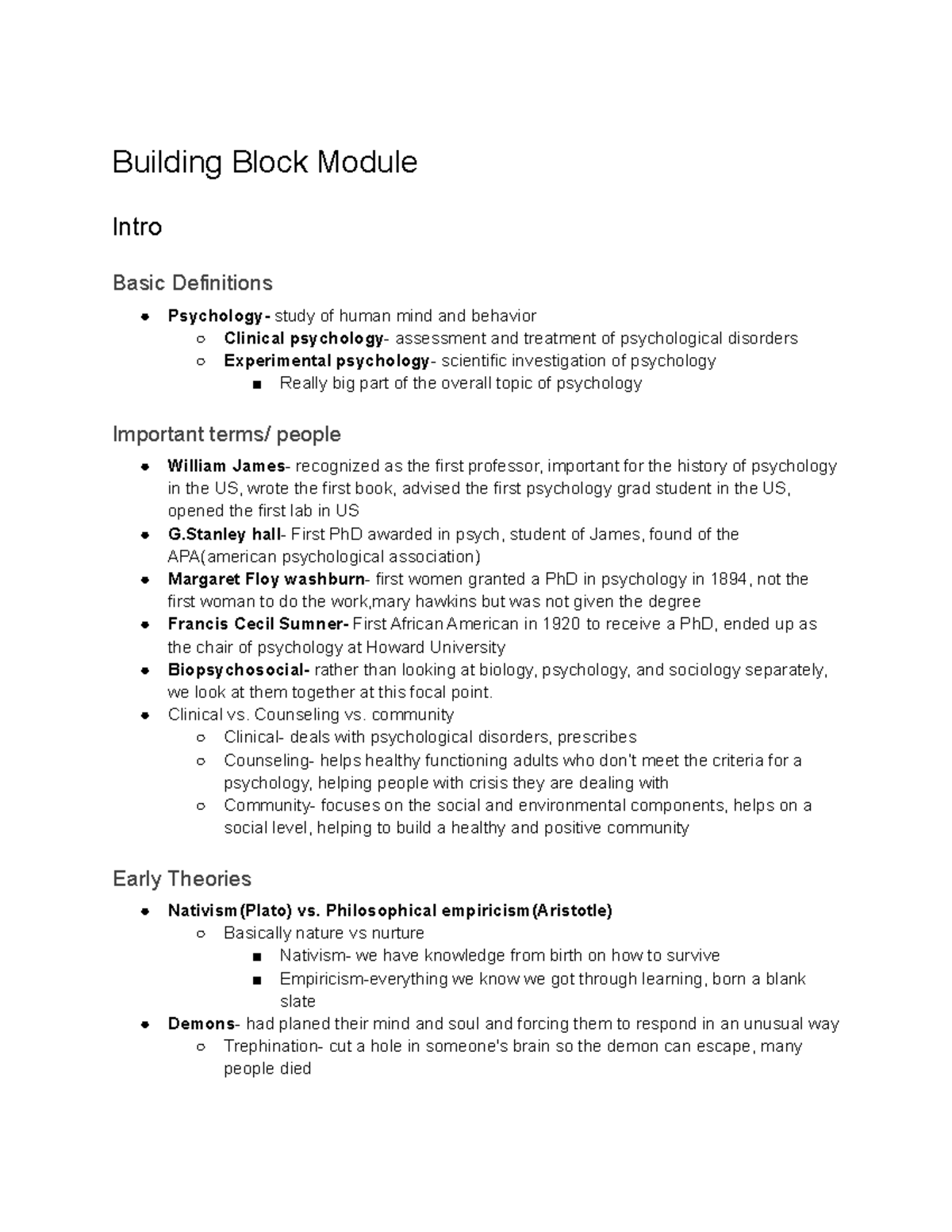 Psych 111 building block module lecture notes - Building Block Module ...