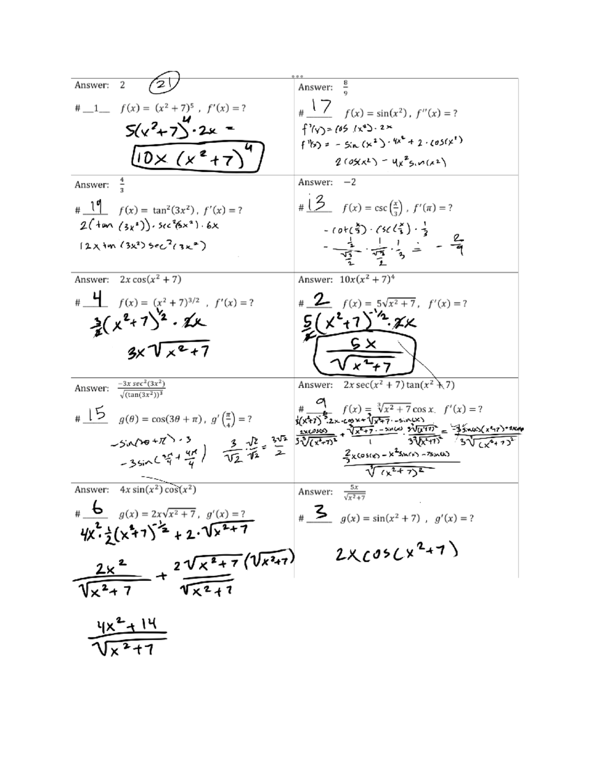 Circuit Training – Chain Rule - ... Answer: 2 21 Answer: #_1__ f(x)=(x2 ...