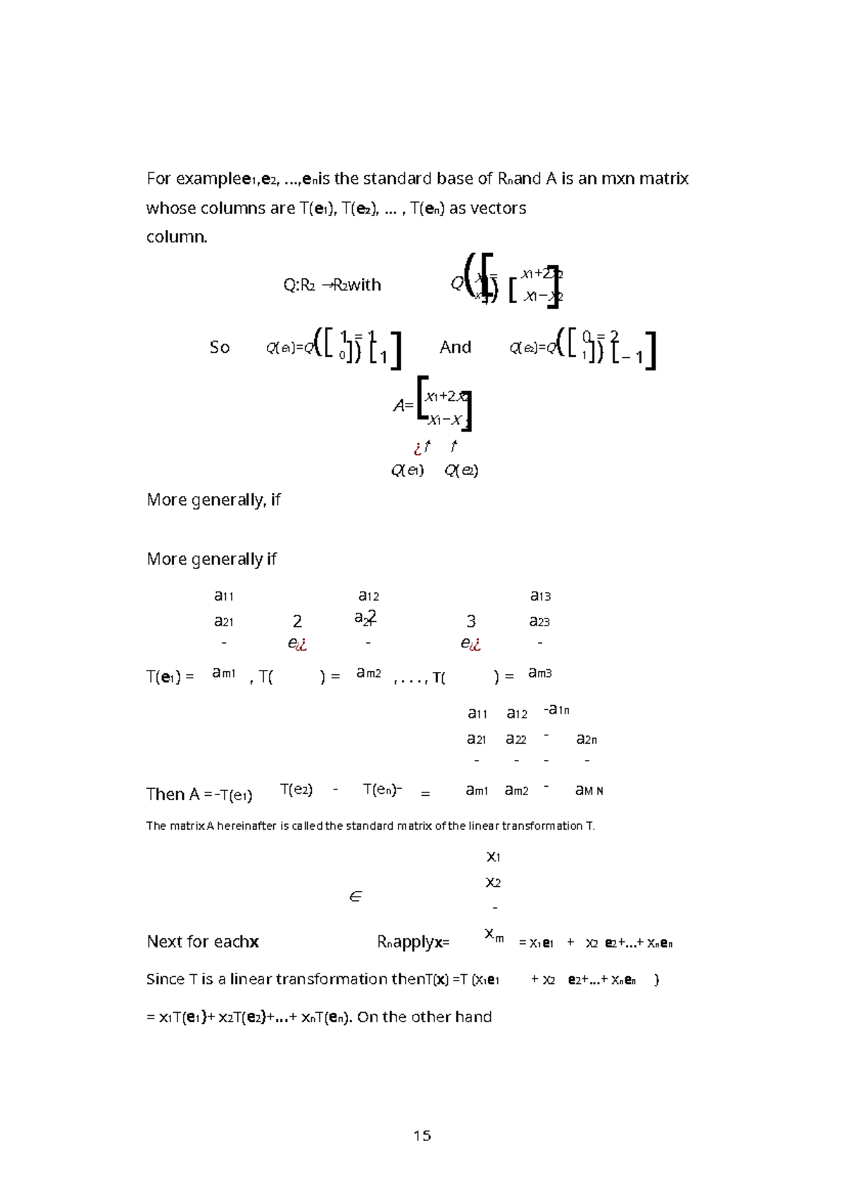 Mathematics Linear-7 - For examplee 1 ,e 2 , ...,enis the standard base of Rnand A is an mxn ...