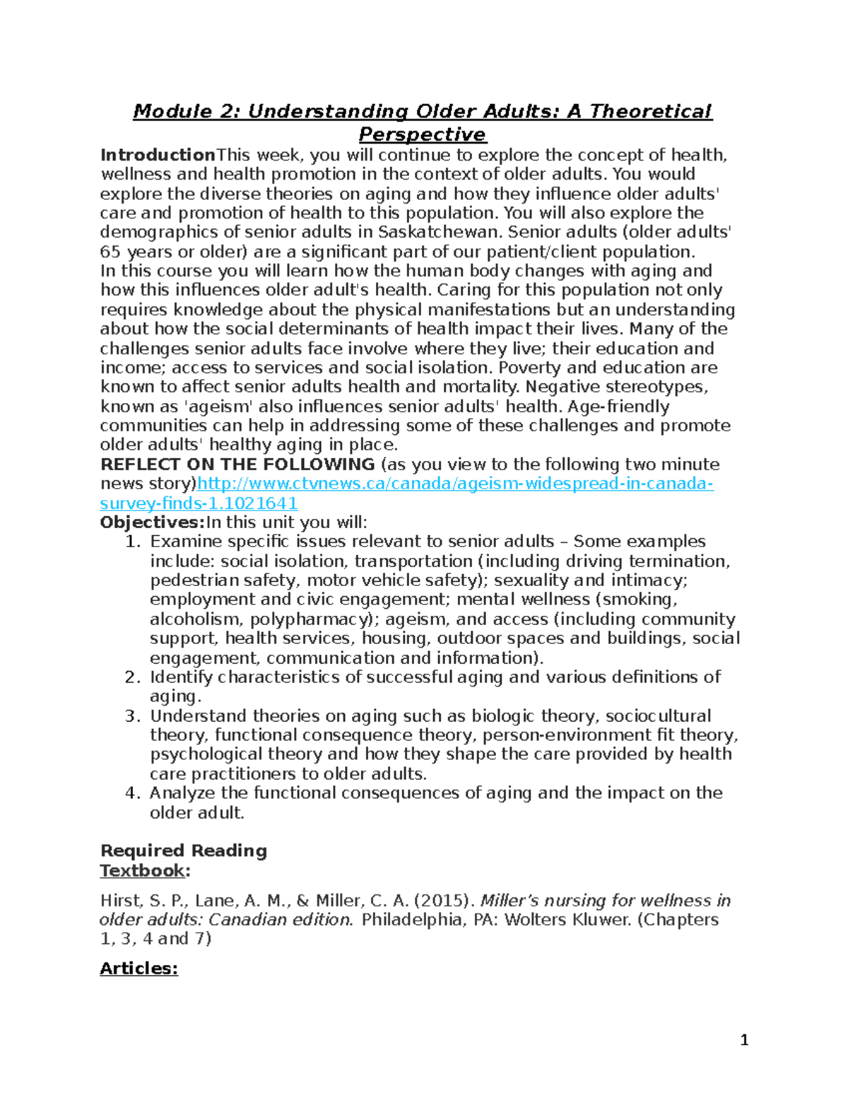 Module 2 Notes - Module 2: Understanding Older Adults: A Theoretical ...