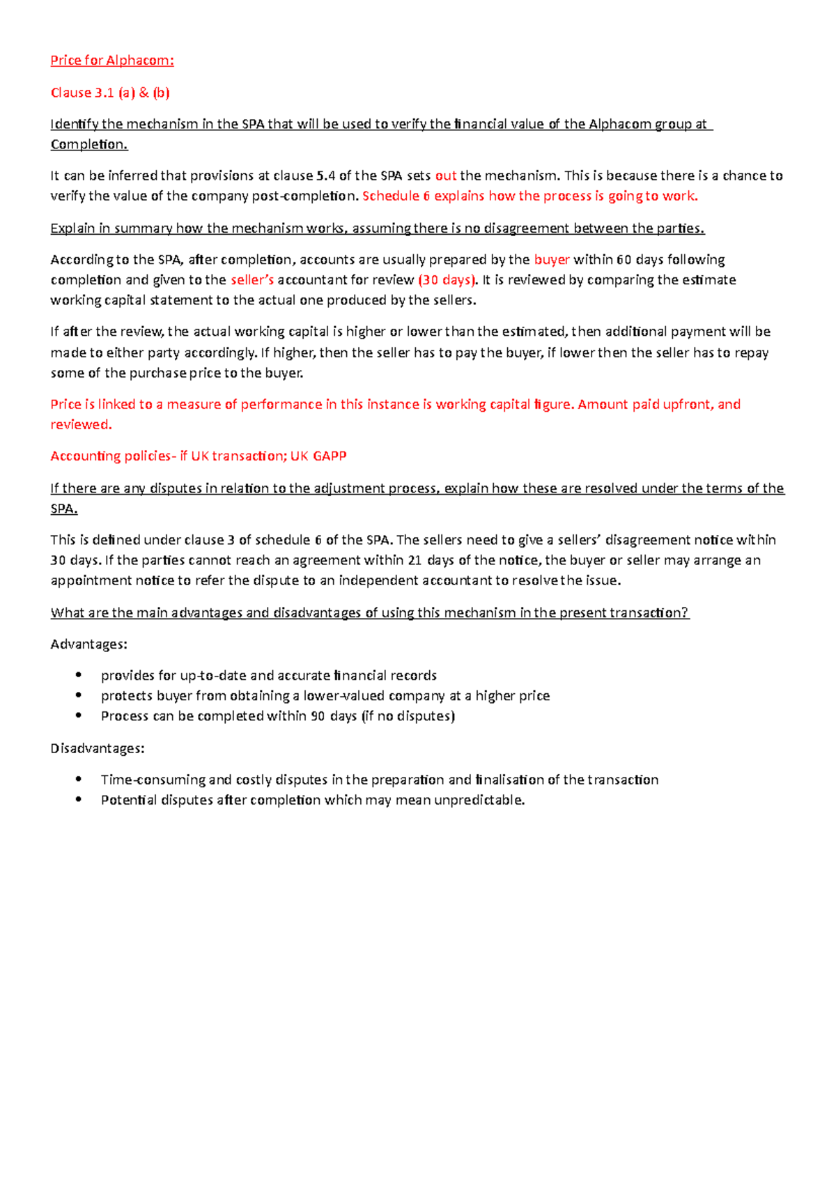 Engae Task One - Task notes - Price for Alphacom: Clause 3 (a) & (b ...