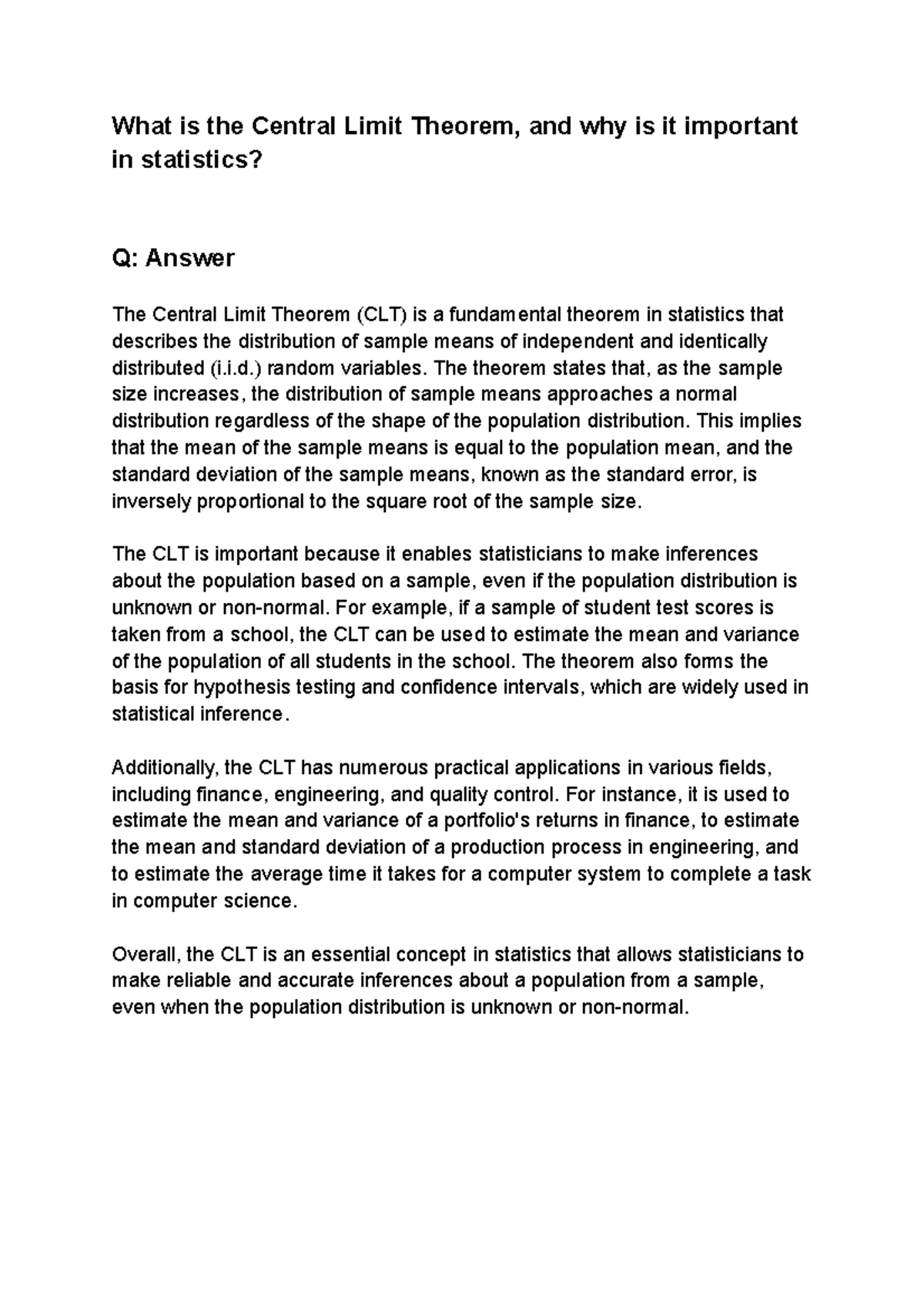What is the Central Limit Theorem, and why is it important in ...