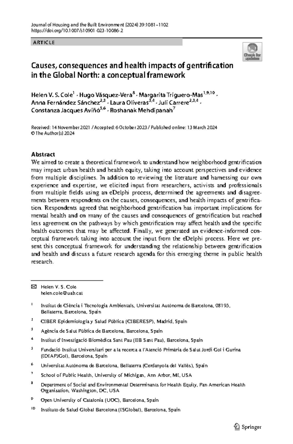 THE SOCIAL SCIENCE OF GENTRIFICATION - Vol.:(0123456789) Journal of ...