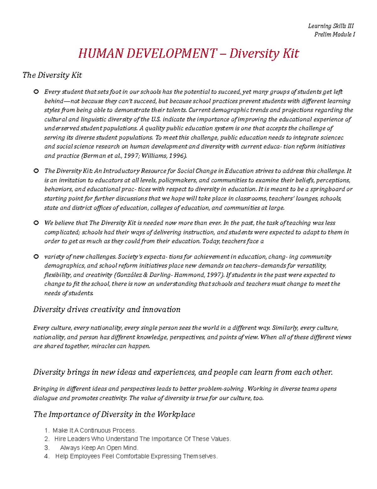 Human Development LS 3 Prelim Lesson I - Learning Skills III Prelim ...