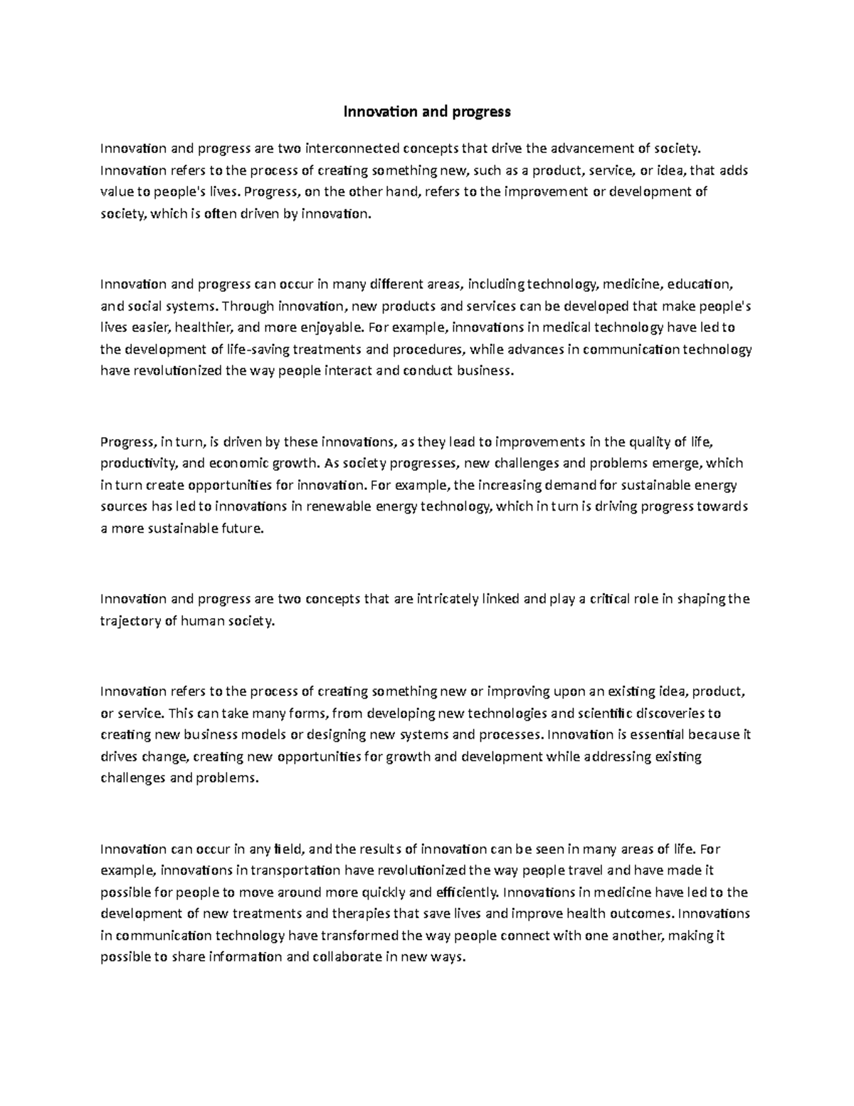 Innovation and progress - Innovation and progress Innovation and ...