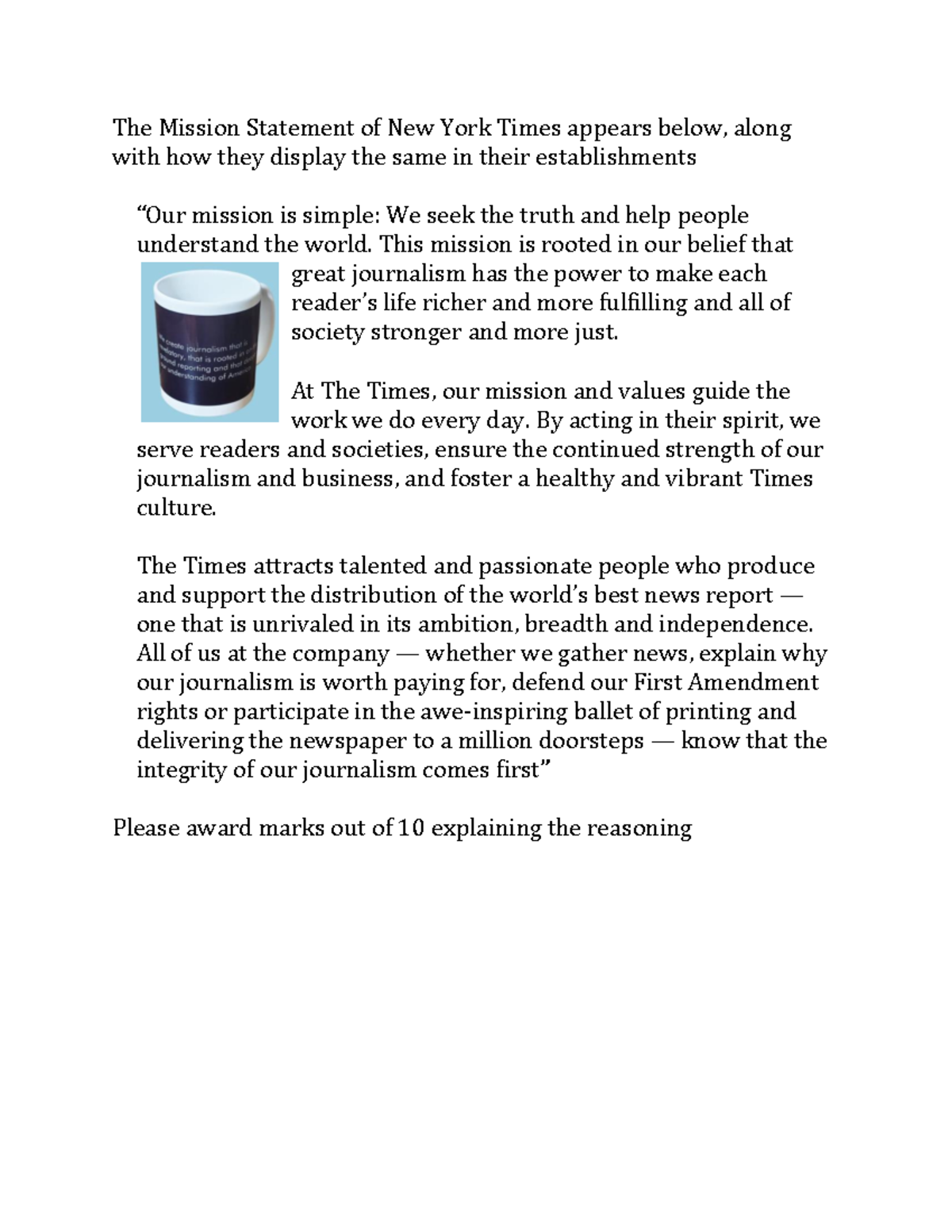 Mission Statement of New York Times - This mission is rooted in our ...