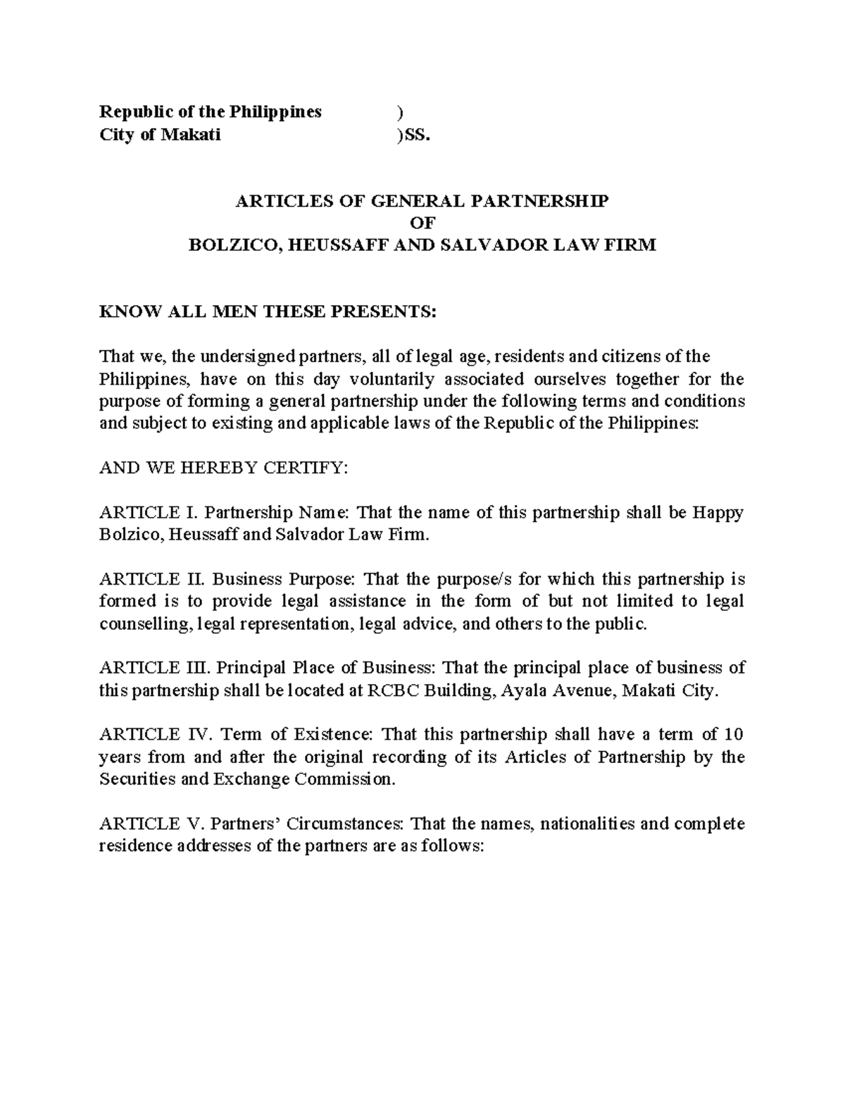 010 Articles of General Partnership - Republic of the Philippines ...