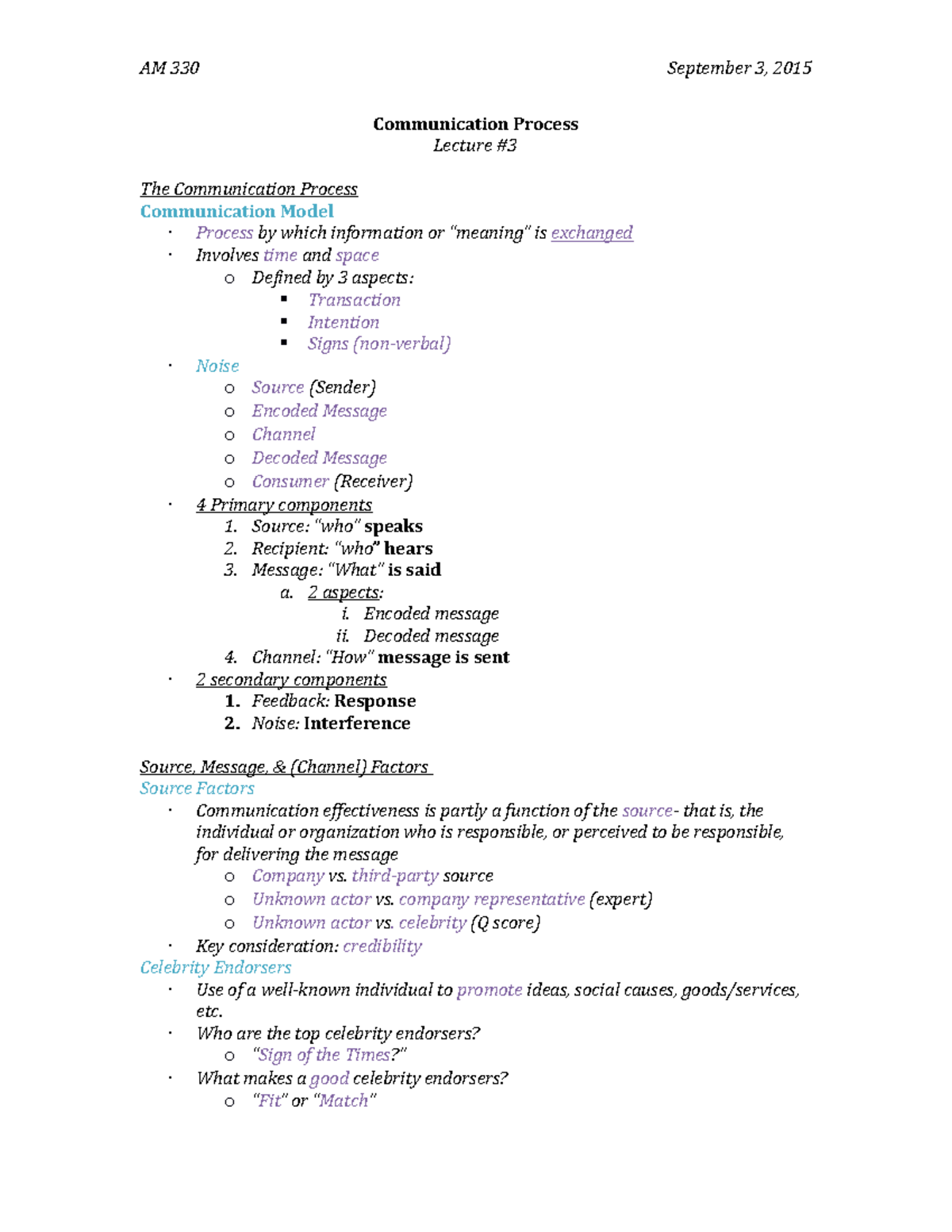 Communication Process - Communication Process Lecture # The ...