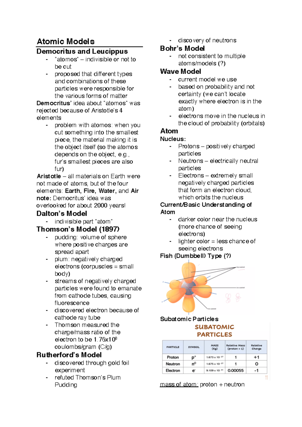 Chem-Lec-Notesss - notes for chemistry - Atomic Models Democritus and ...
