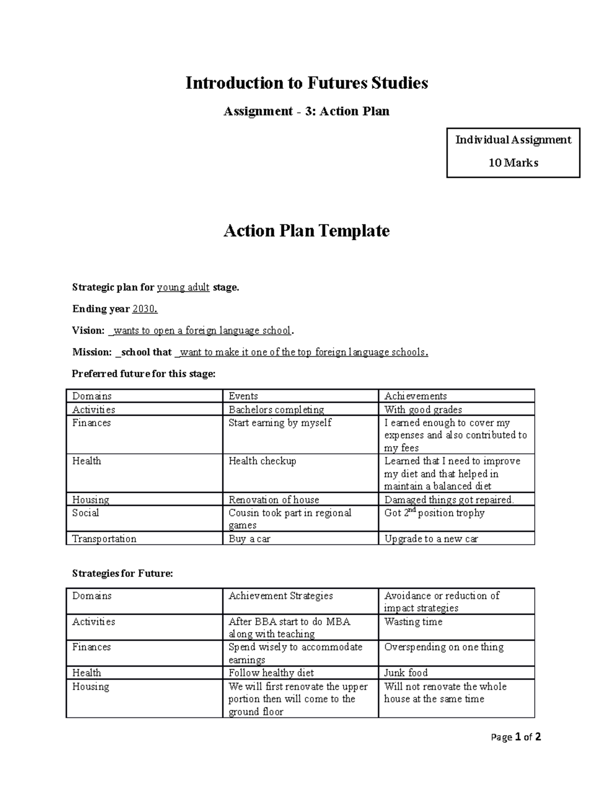 Assignment 3 - Action plan - Introduction to Futures Studies Assignment ...
