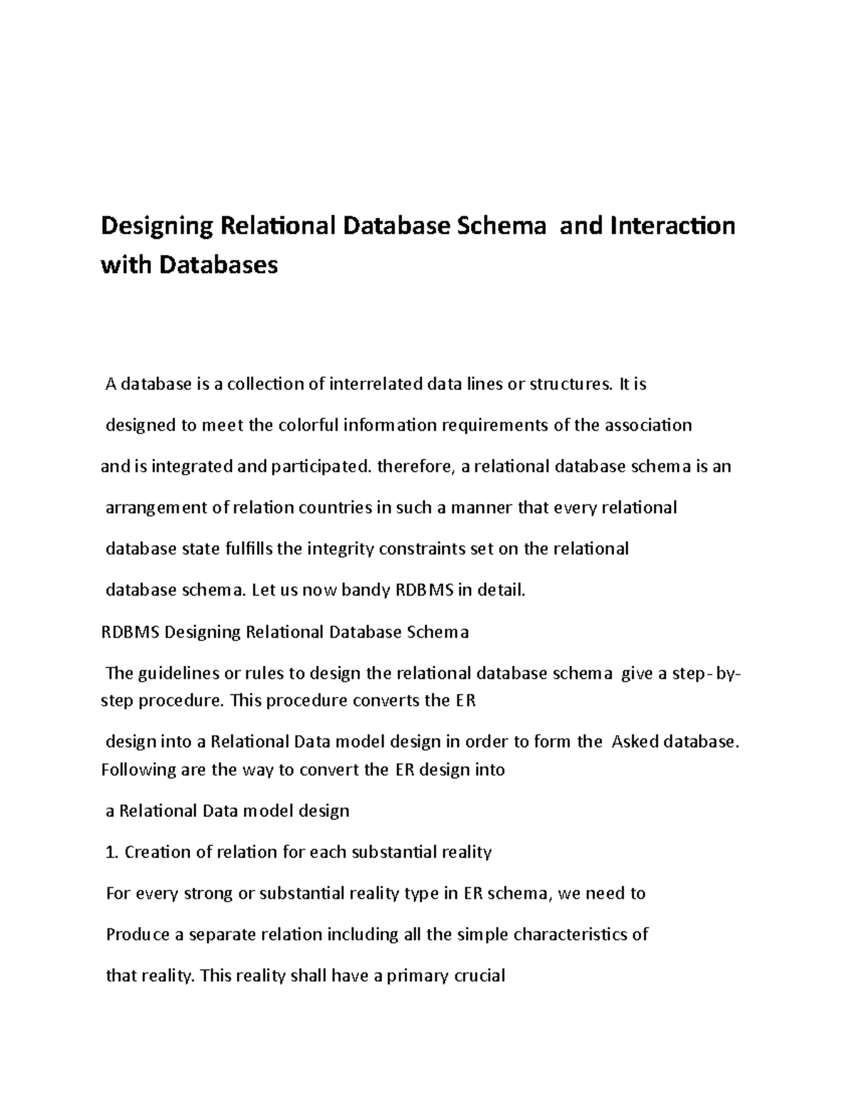 Designing Relational Database Schema And Interaction With Databases