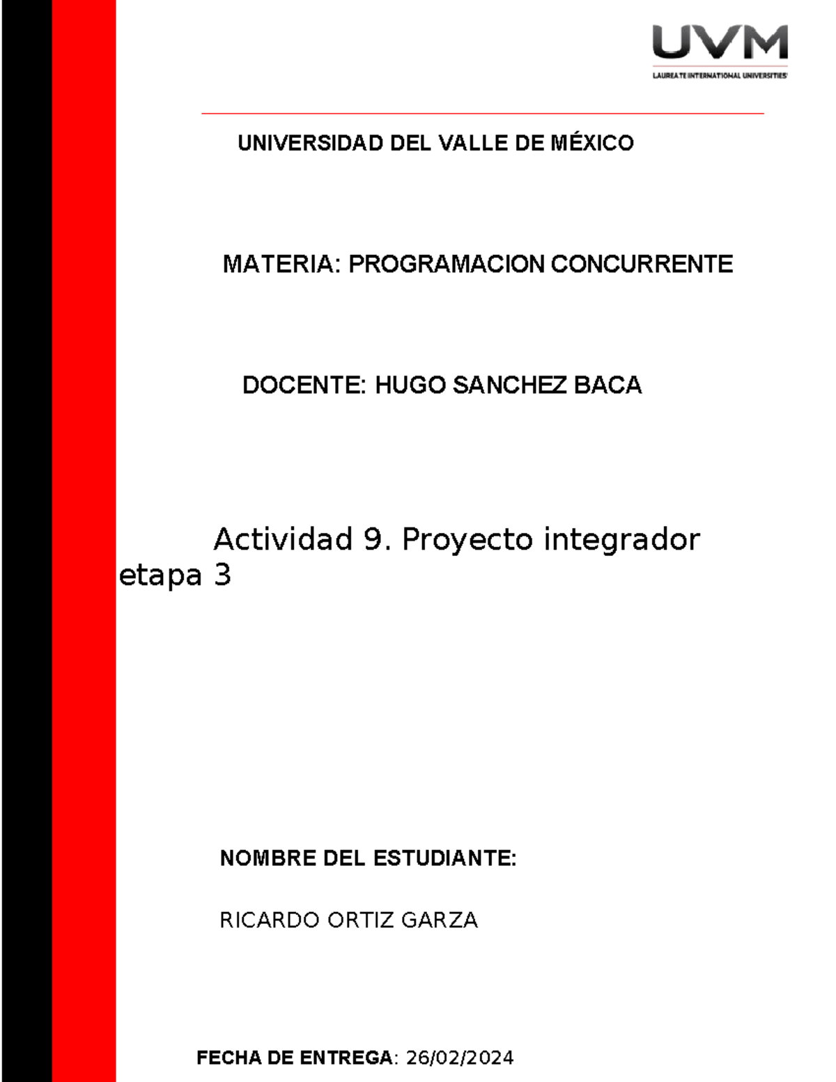 Portada Concurrente - Actividad semanal - programacion concurrente - UNIVERSIDAD DEL VALLE DE ...