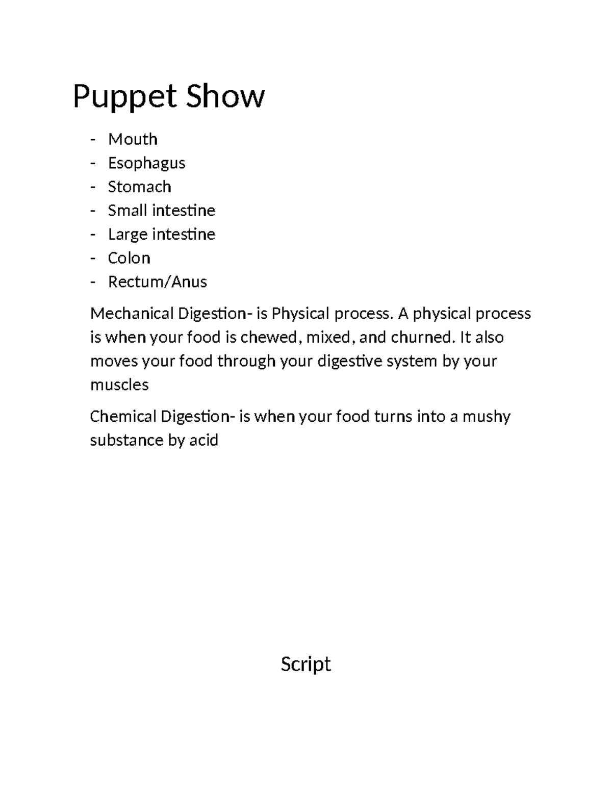Puppet Show for Science - Puppet Show - Mouth - Esophagus - Stomach ...