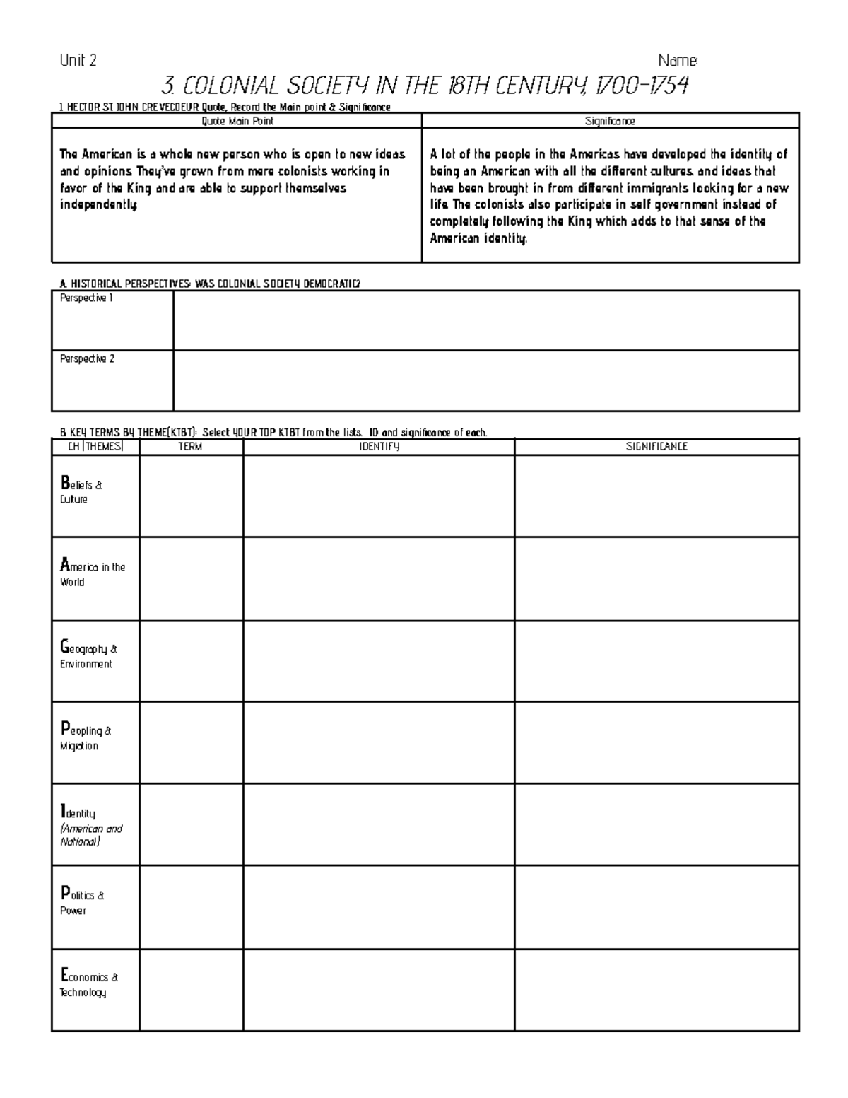 Copy of Ch. 3 Amsco Reading Guide - Unit 2 Name: 3. COLONIAL SOCIETY IN ...