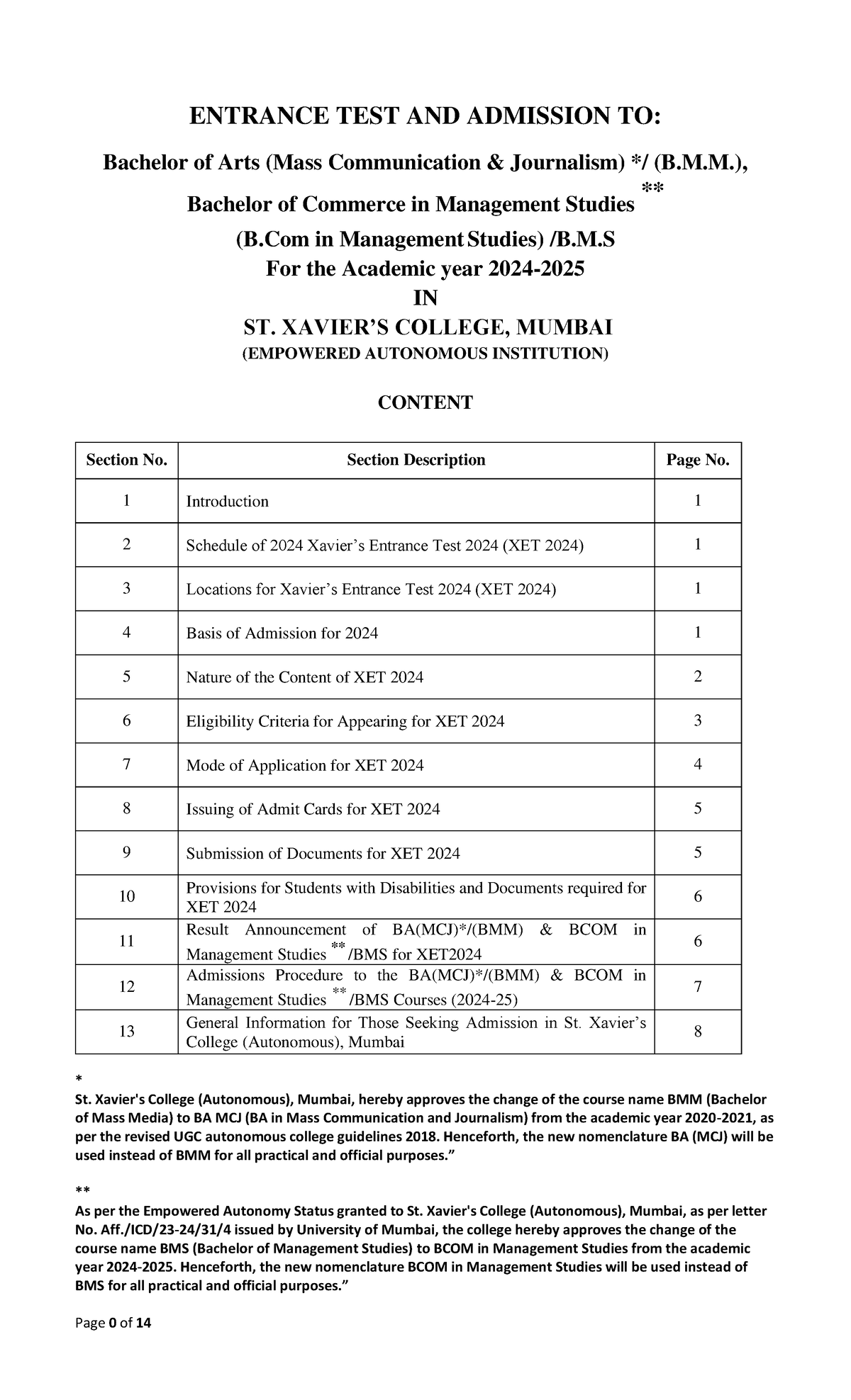 BMM-BMS application Notice 2024-25 - * St. Xavier's College (Autonomous), Mumbai, hereby ...