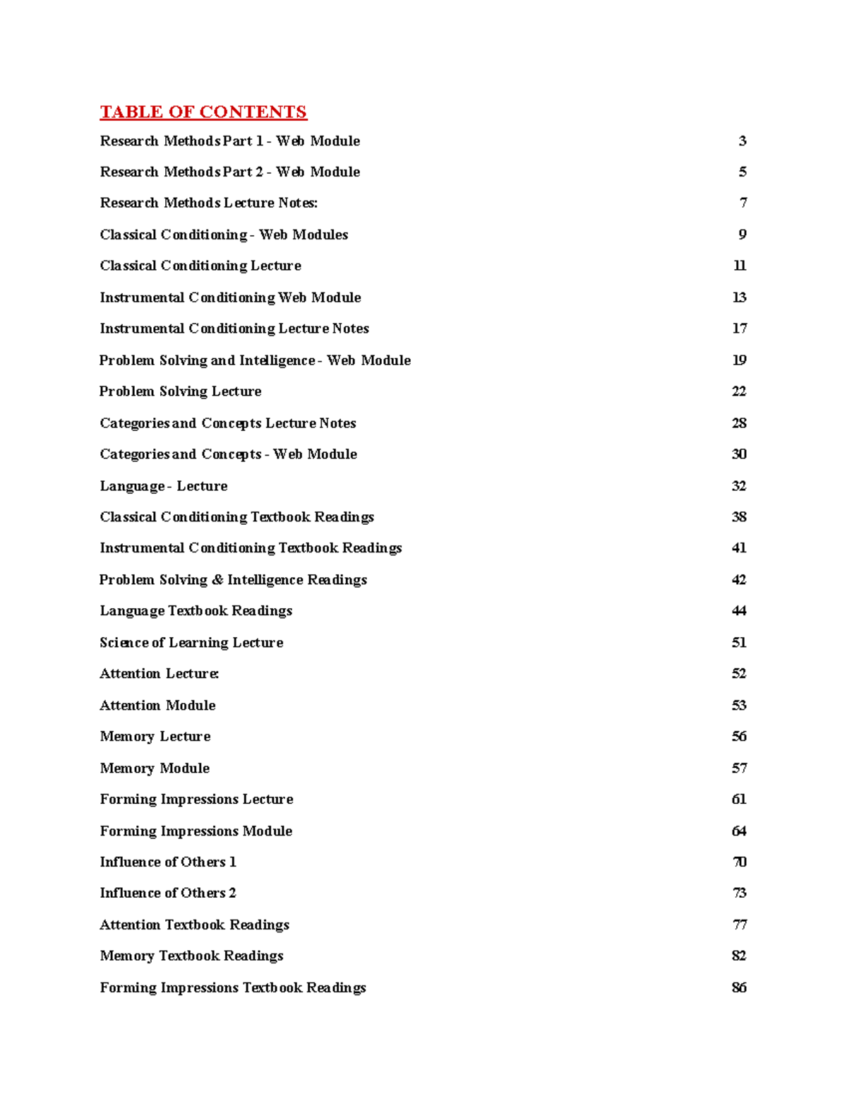 All Psychology Notes, Textbook, Modules, Lectures - TABLE OF CONTENTS ...