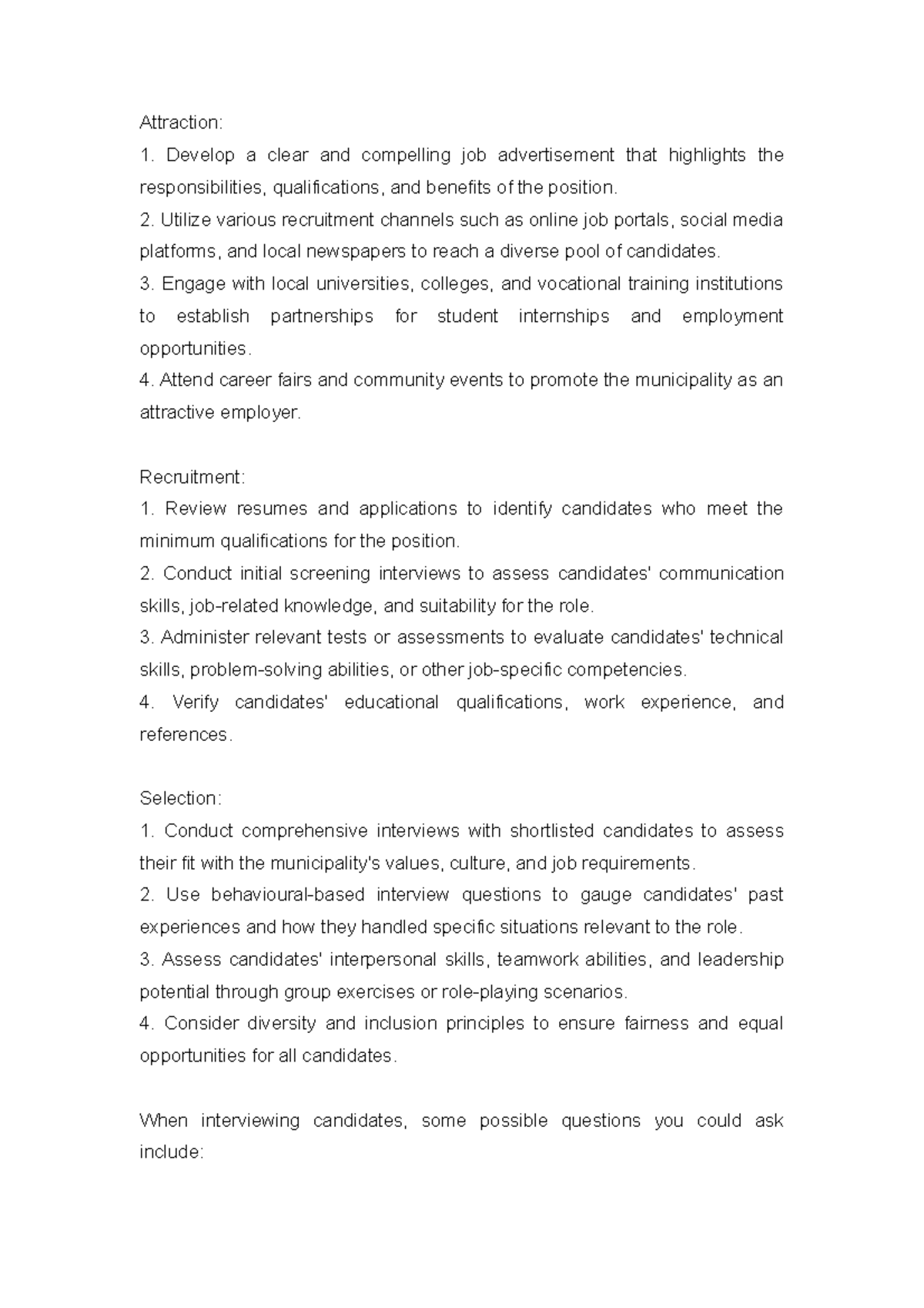 HRM DOC - question papers that are resent - Attraction: Develop a clear ...