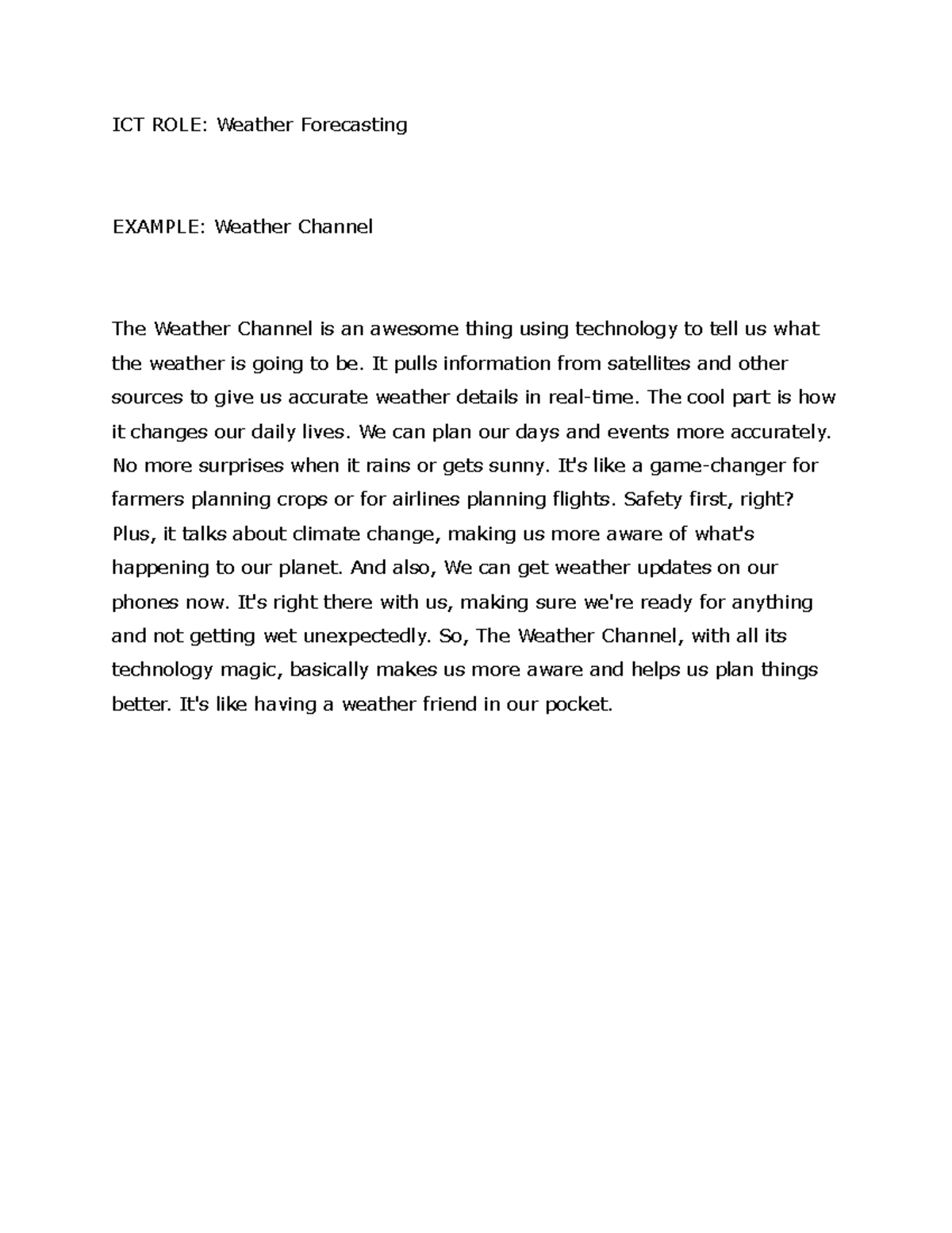 Midterm act 1 - Summary Education - ICT ROLE: Weather Forecasting ...