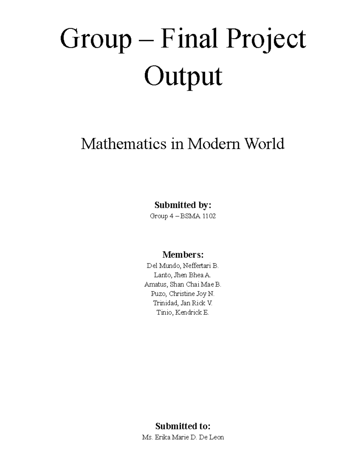 Group - Final Project Output - Group – Final Project Output Mathematics ...