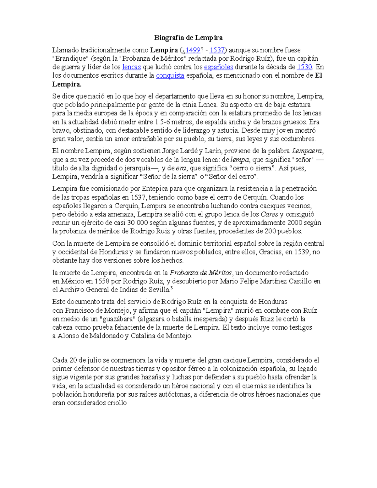 Biografía de Lempira - Biografía de Lempira Llamado tradicionalmente ...