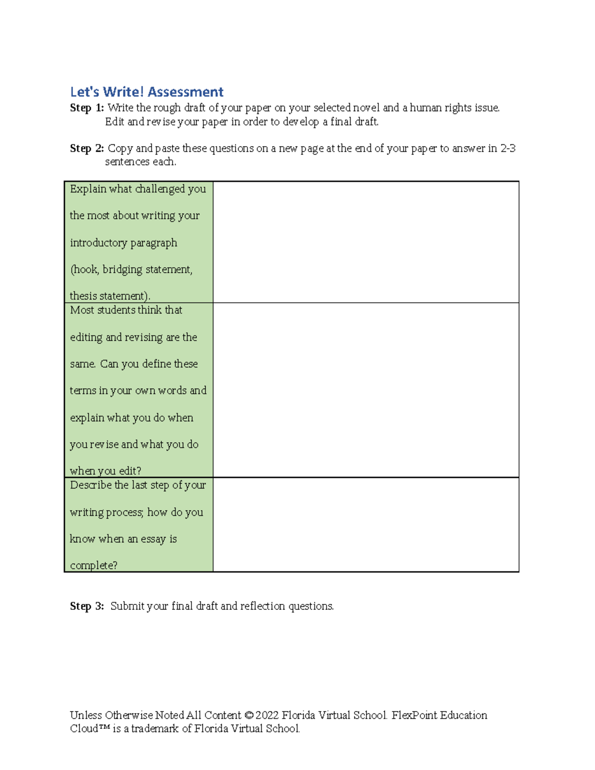 Write assess rubric - helpout - Let's Write! Assessment Step 1: Write ...
