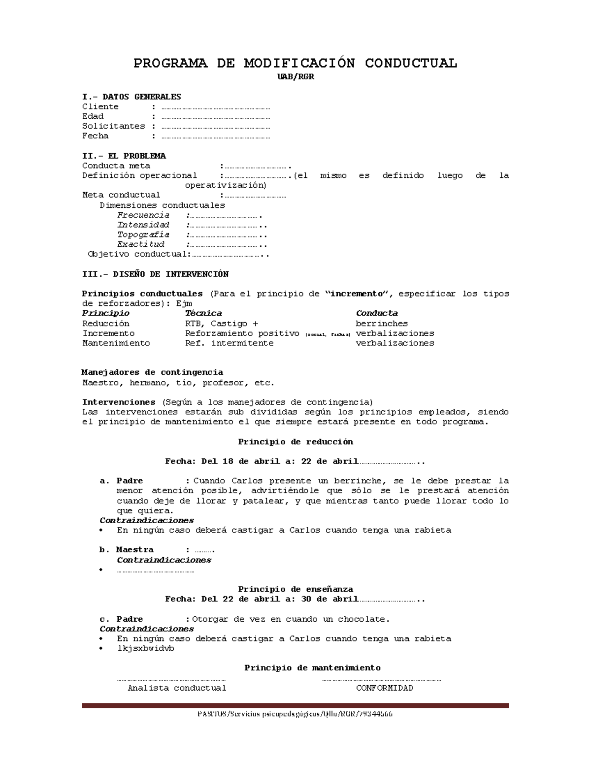 Diseño final de Programa de modificaicón conductual - PROGRAMA DE ...