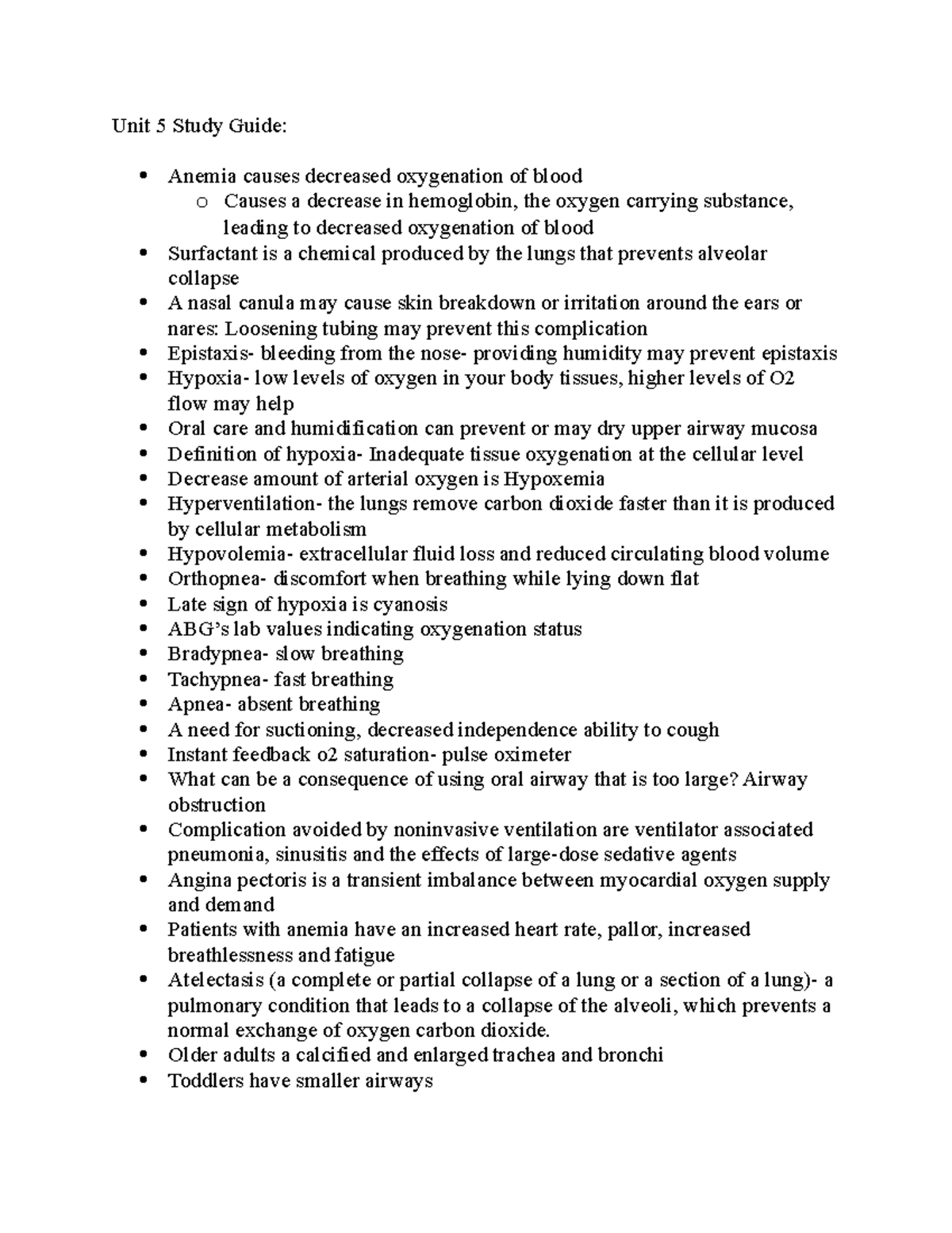 Unit 5 - unit 5 fundamentals - Unit 5 Study Guide: Anemia causes ...