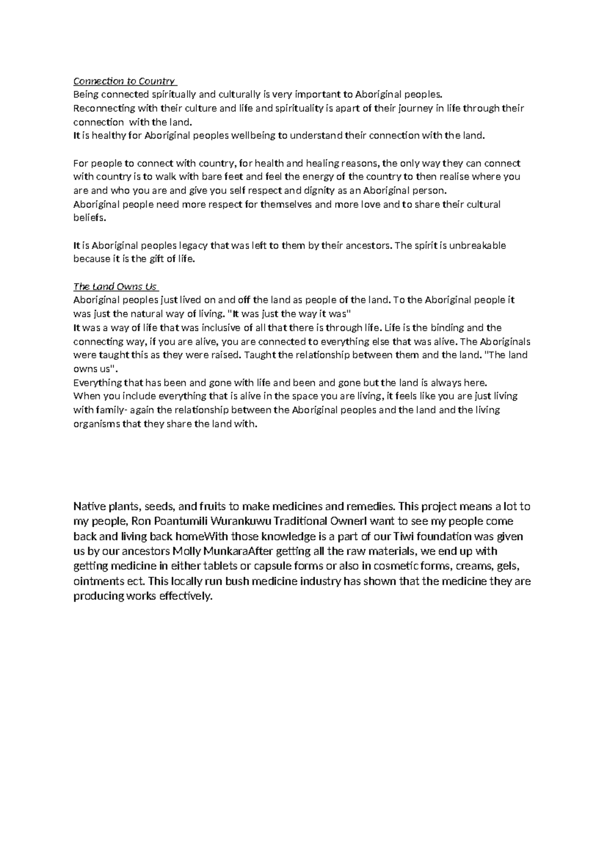 Connection to Country - Lecture notes - Connection to Country Being ...