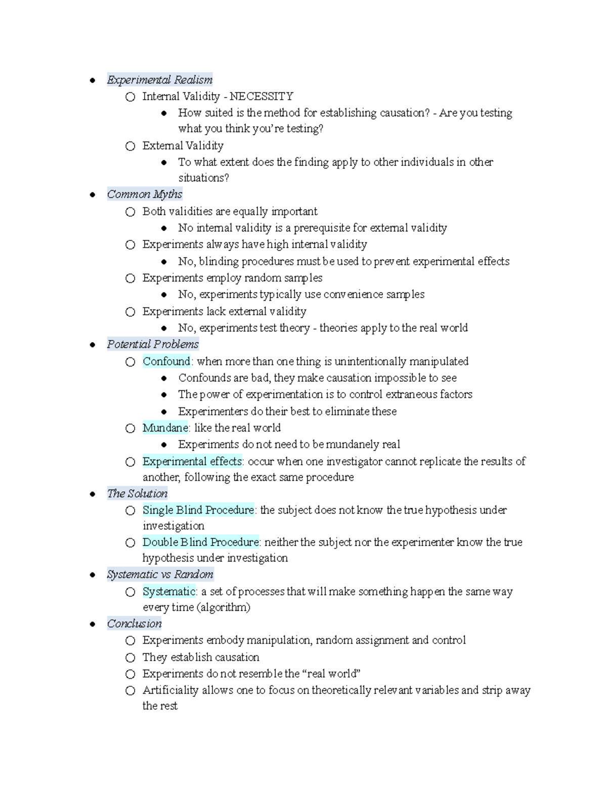 Methodological Critique - Experimental Realism Internal Validity ...
