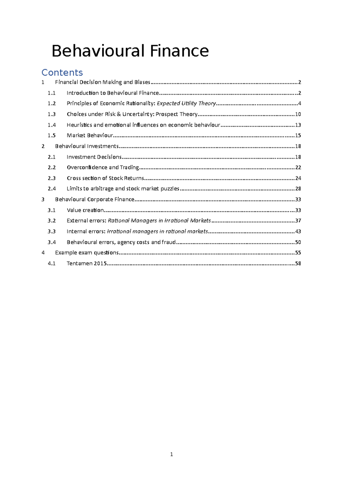Behavioural Finance Summary plus Practice Exam Questions - Behavioural ...